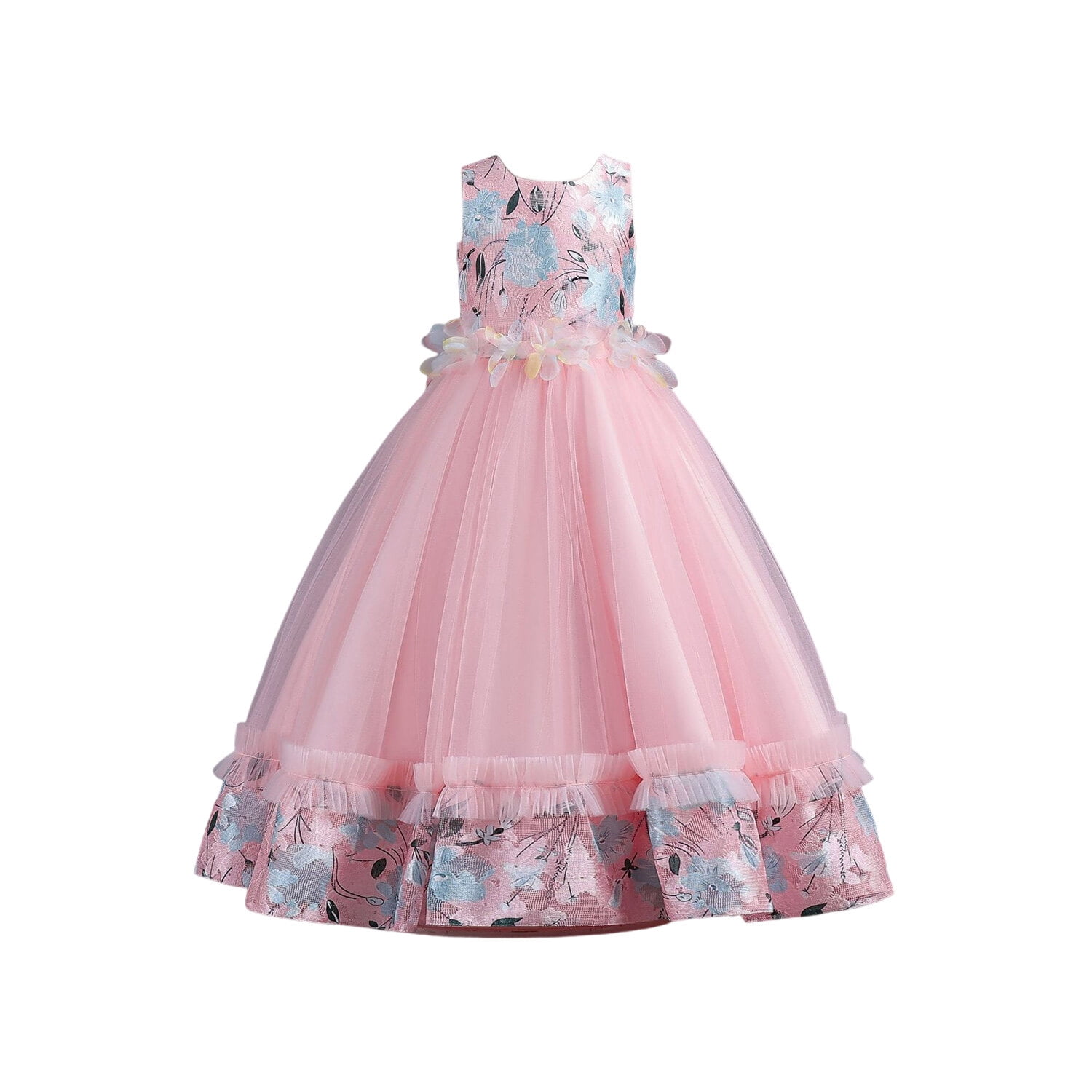 Phenas Girls Embroidery Flower Lace Long A Line Pageant Dress Floor ...