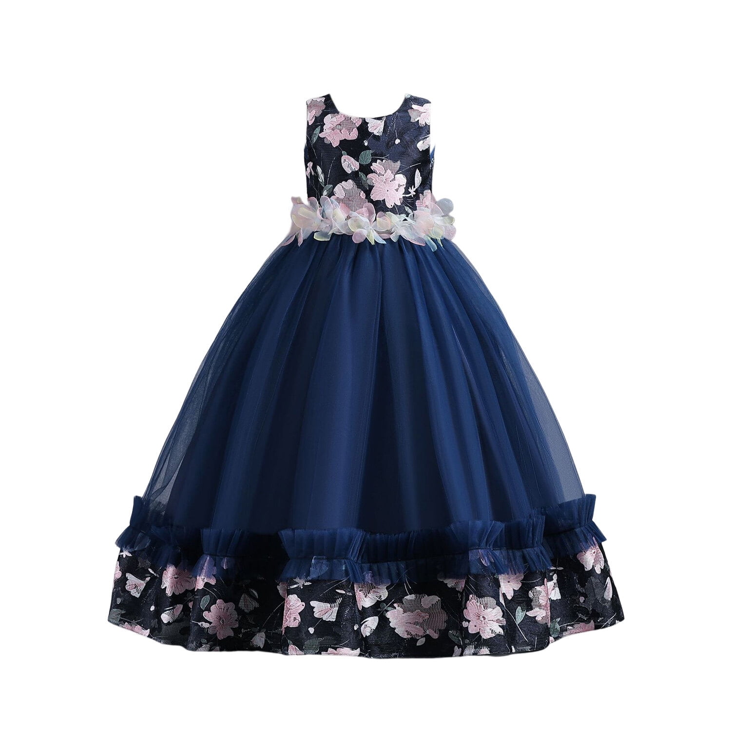 Phenas Girls Embroidery Flower Lace Long A Line Pageant Dress Floor ...