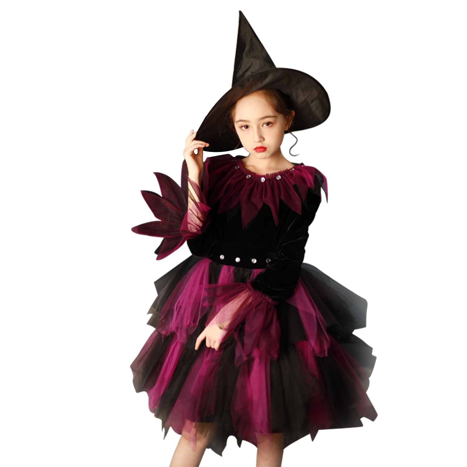 Phenas Girls Halloween Witch Costume Halloween Fairytale Witch Dress ...