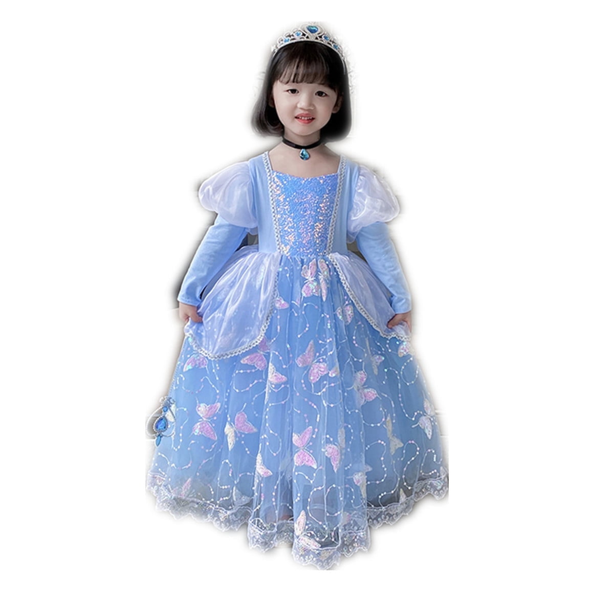 Phenas Girls Princess Costume Puff Sleeve Fancy Birthday Party Dress up with Accessories ...