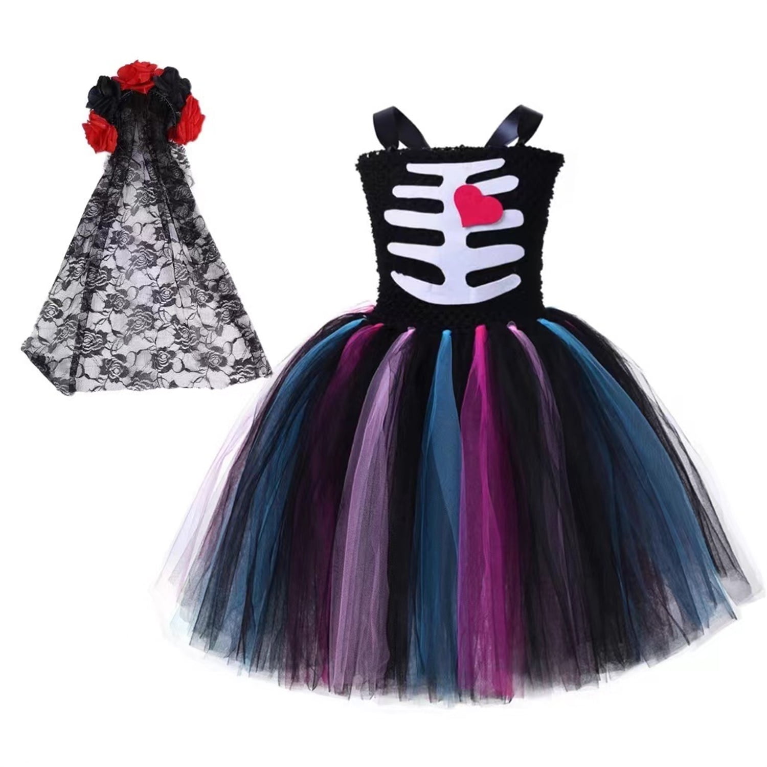 Phenas Girls Skeleton Zombie Bride Costumes Halloween Cosplay Fancy ...