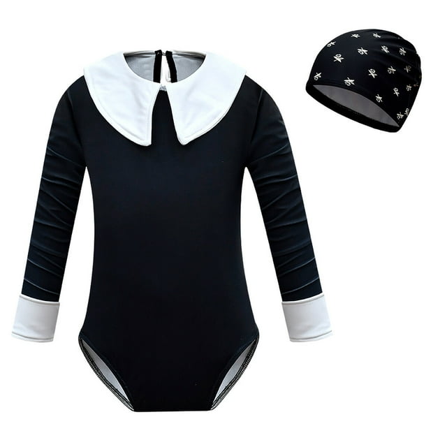 Phenas Girls Wednesday Addams One-Piece Swimsuit,Kids Summer Long ...