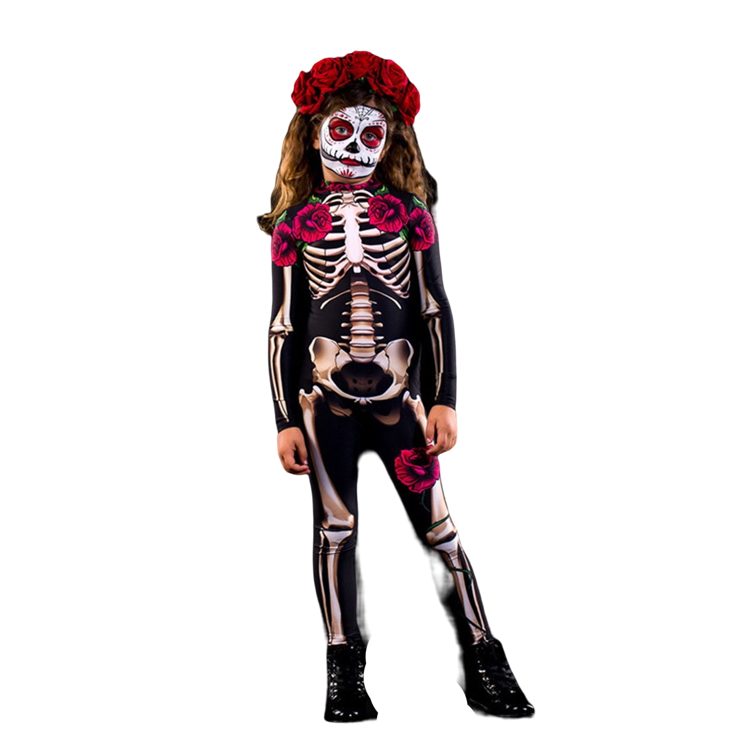Phenas Halloween Skeleton Costume Bodysuit With Front And Back Skeleton