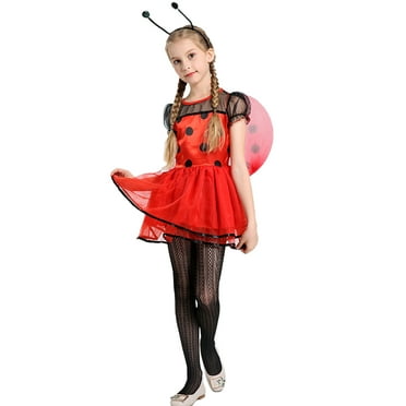 Girls Ladybug Costume, Deluxe Animal Fancy Dress Outfit with Wings ...