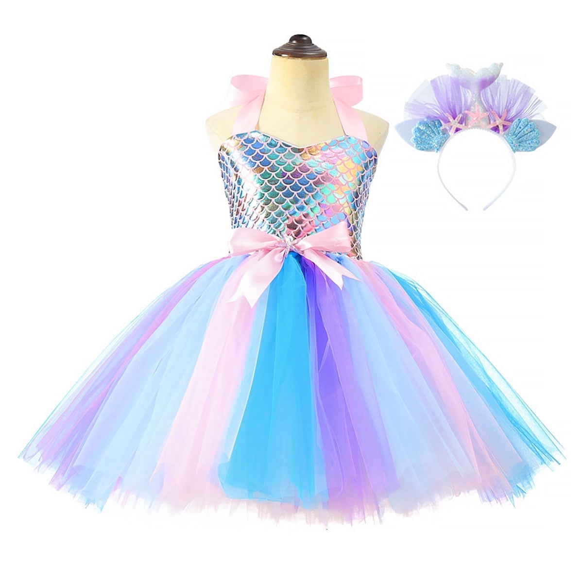 Phenas Mermaid Tutu Dress for Girls Birthday Party Dress Up Clothes ...