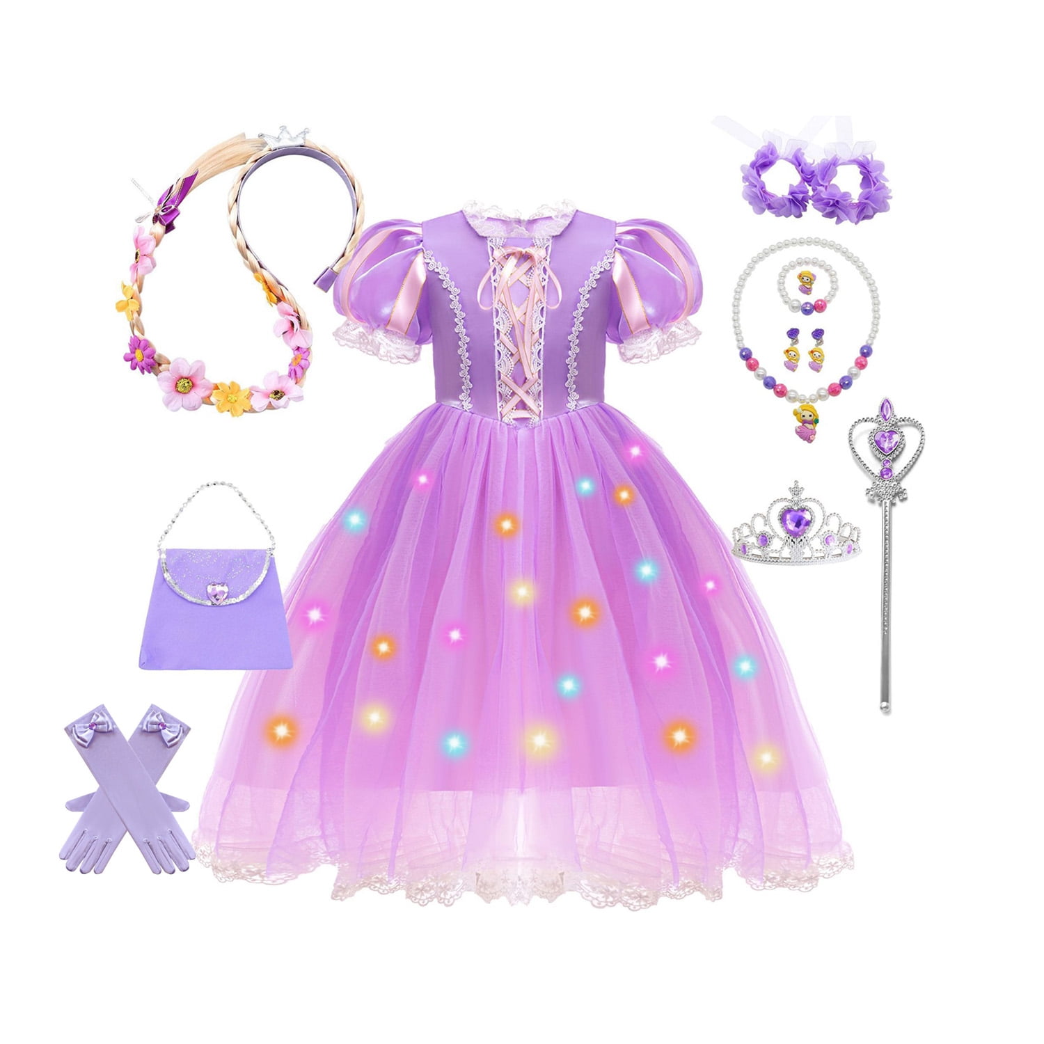 Phenas Rapunzel Princess Dresses for Girls,Girls LED Princess Dress Up ...