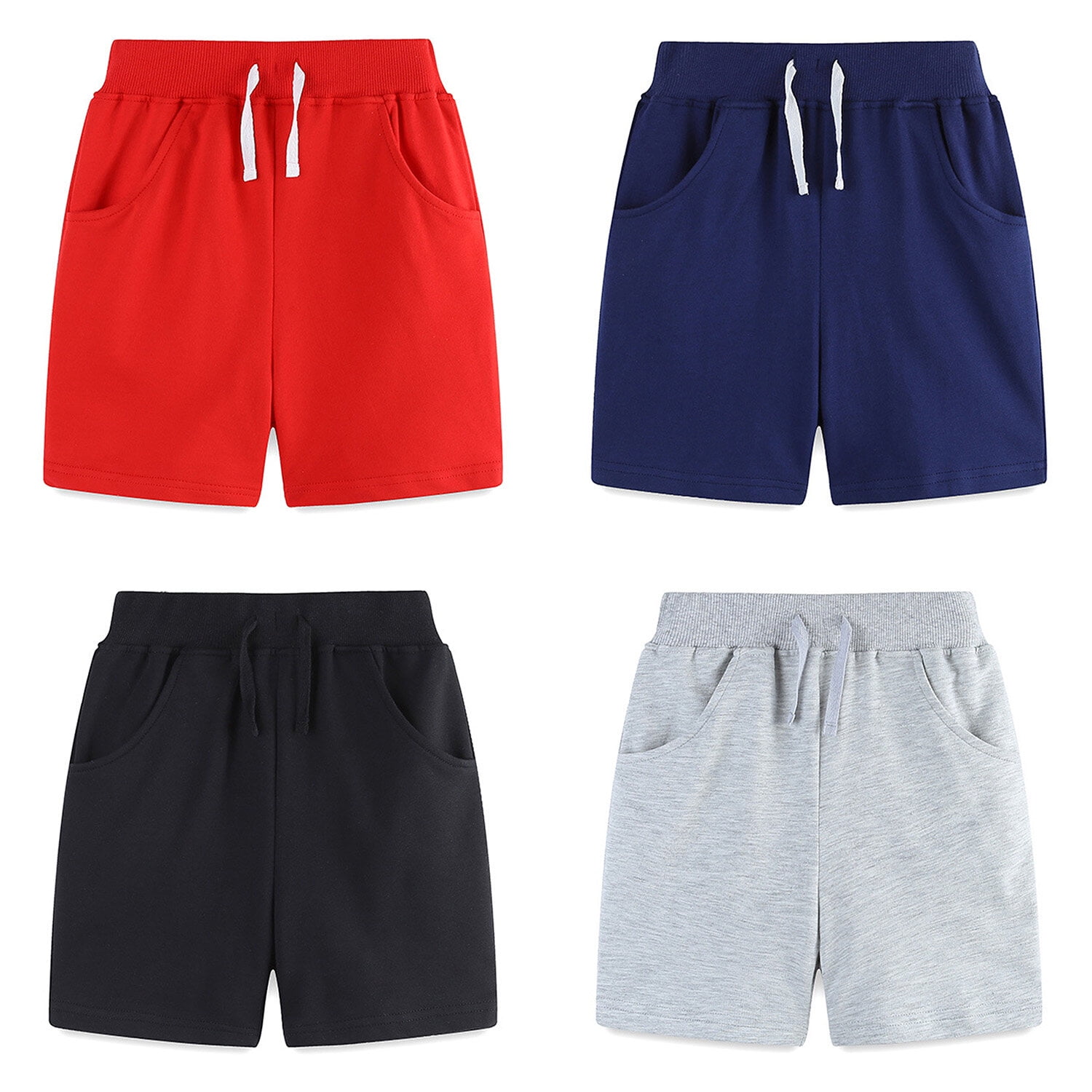Phenas Toddler Kid Boy Summer 4 Pack Solid Cotton Shorts with ...