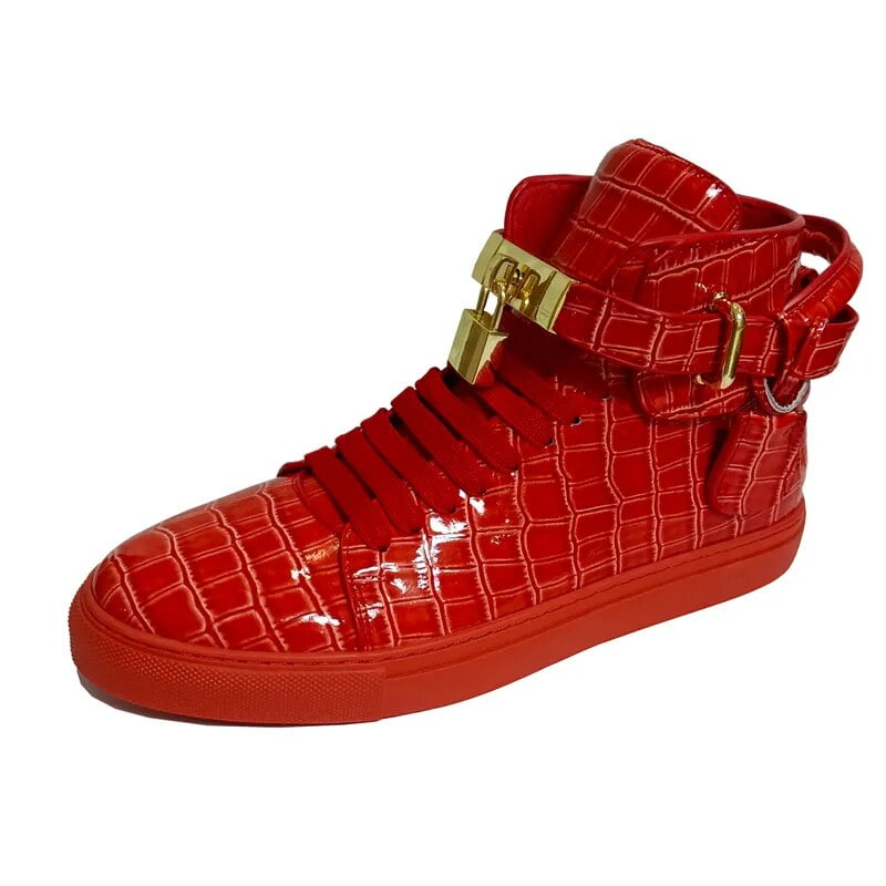 Phenkang Men Alligator Pattern High Top Sneakers Lock Lace Flats Glossy ...