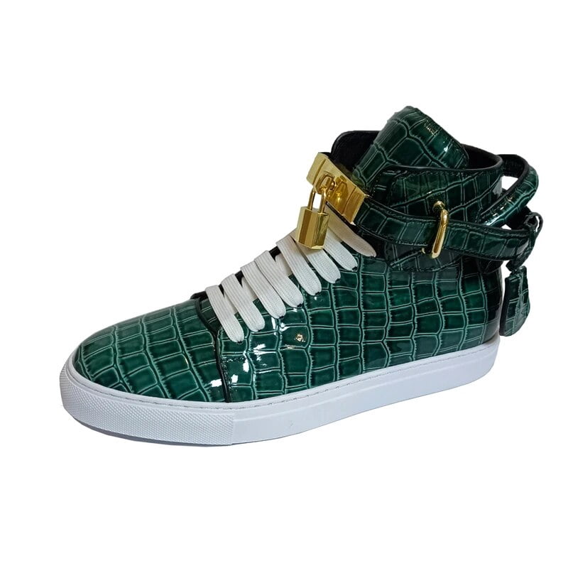 Phenkang Men Alligator Pattern High Top Sneakers Lock Lace Flats Glossy ...