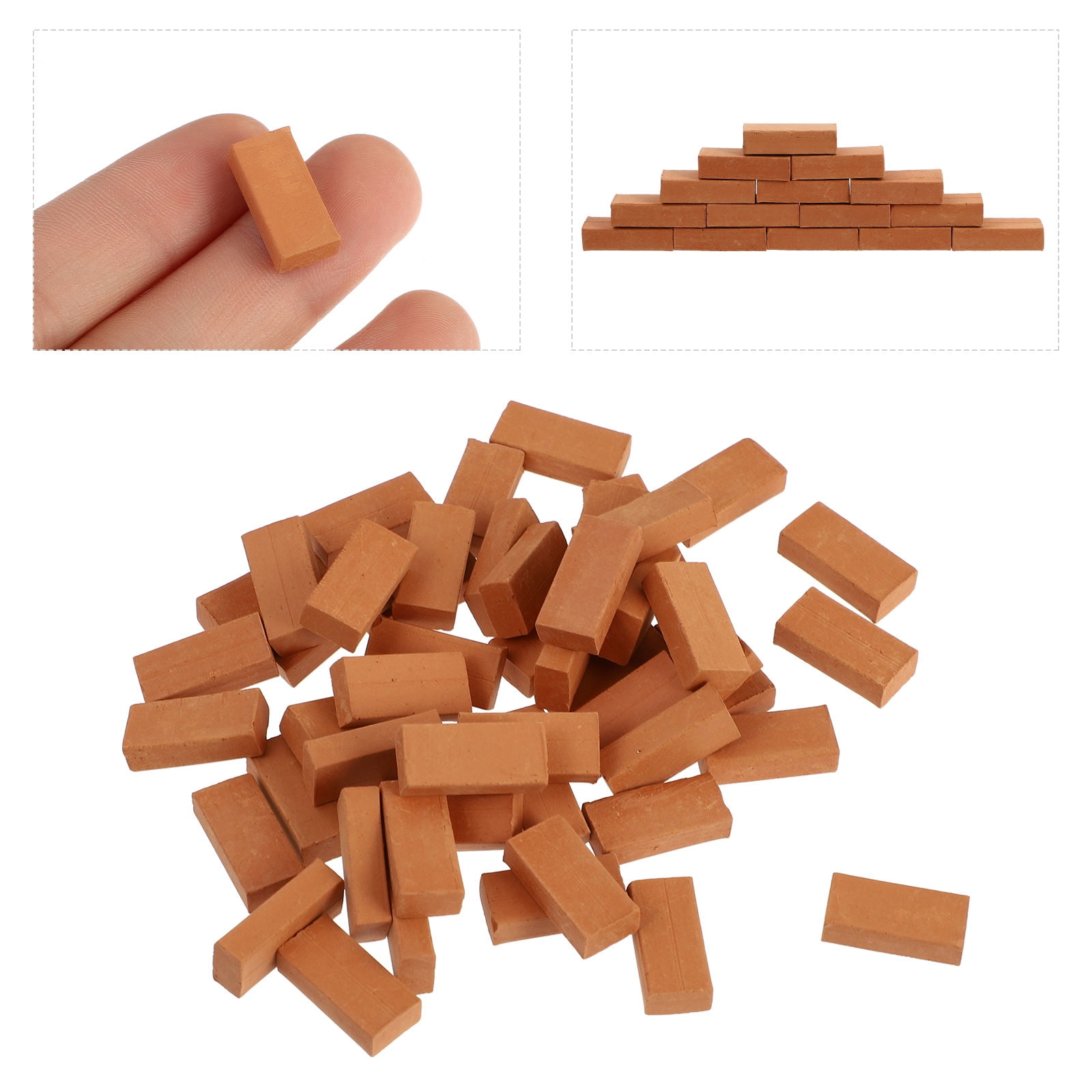 Phenofice 100Pcs Bricks Mini Bricks Brown Clay Rectangular Model for ...