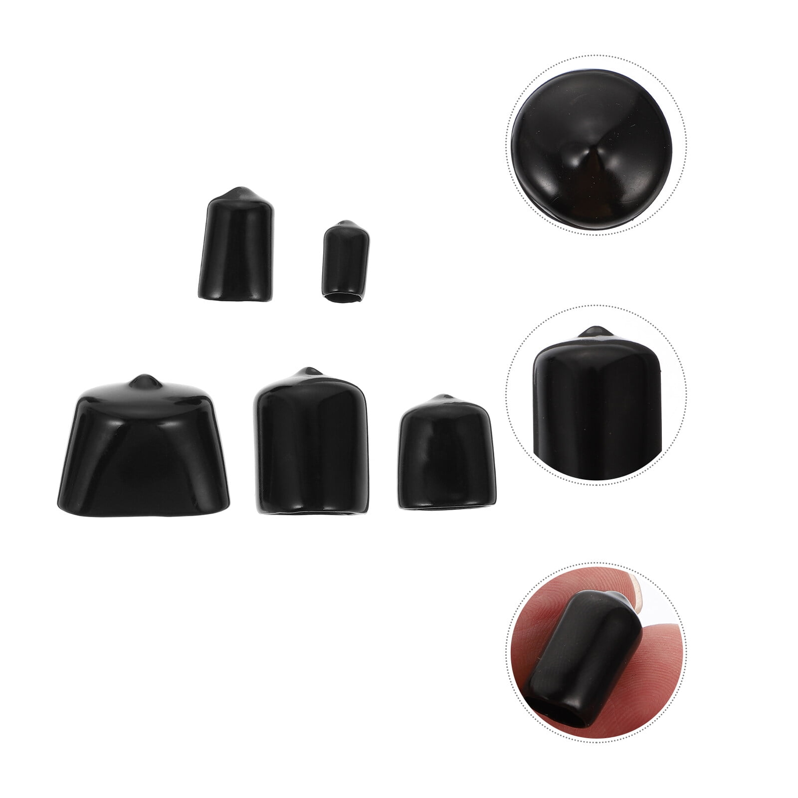 Phenofice Round Black Rubber End Cap Protectors 1 Set 1x0.6x0.6in ...