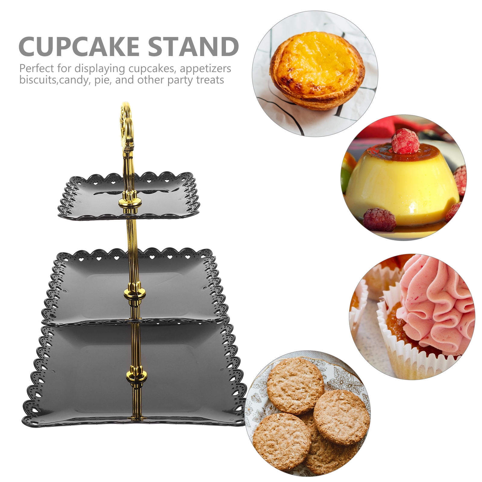 Phenofice 1Pack Black Square 3 Tiered Cupcake Stand for Food Serving or ...
