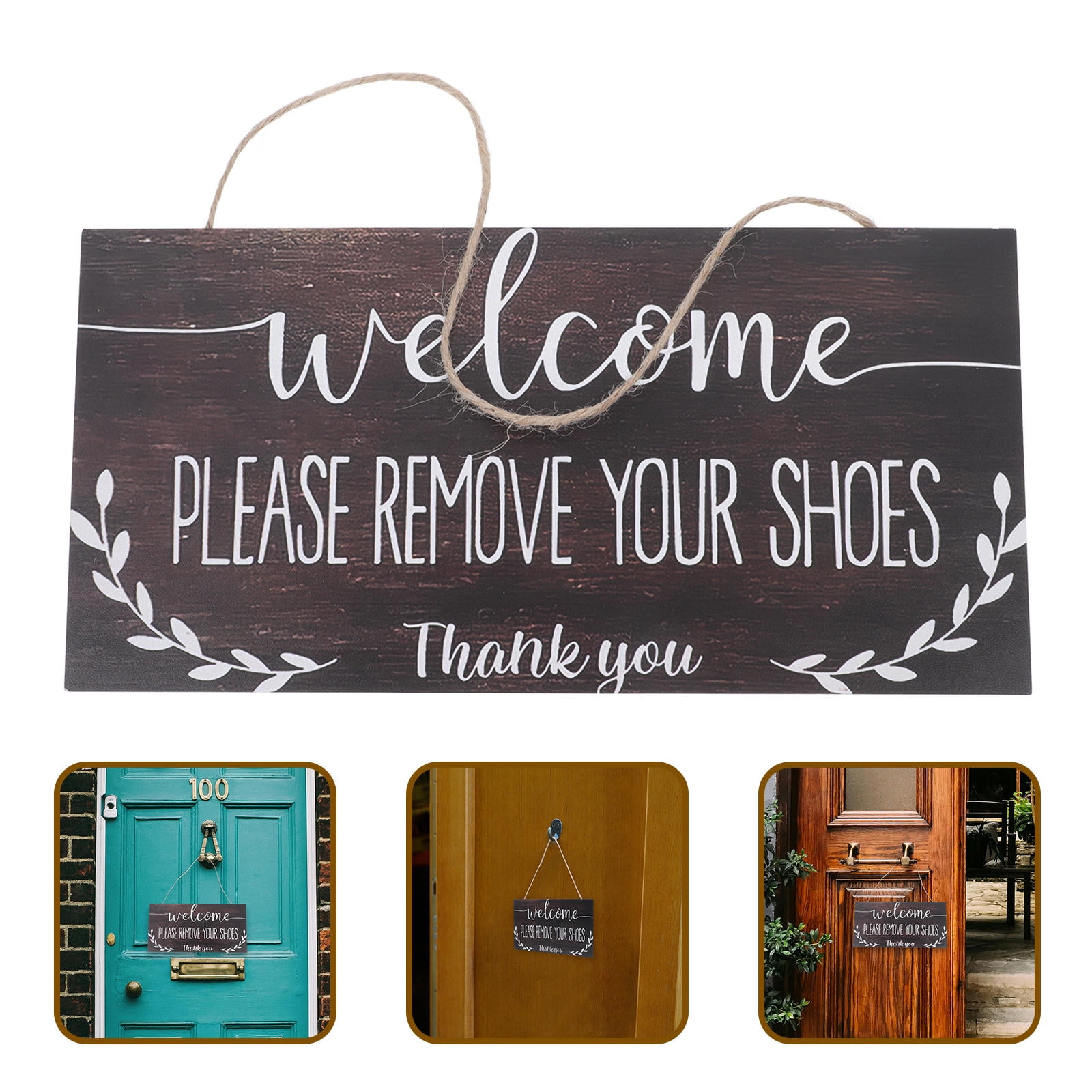 Phenofice 1Pack Jute Rope Wooden Hanging Sign Light Brown 11.4X5.7X0 ...