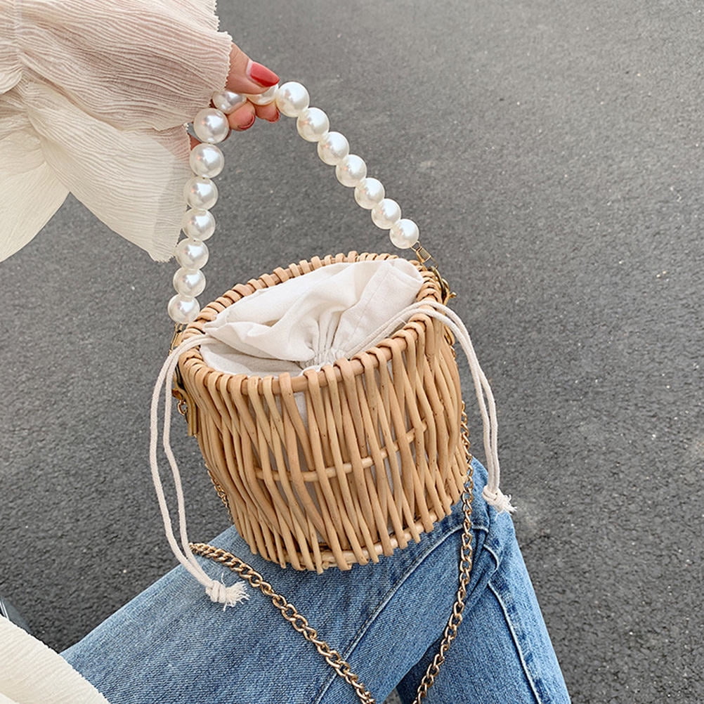 Phenofice 1Pack Pearl Woven Crossbody Bag Khaki Square Polyester Summer ...