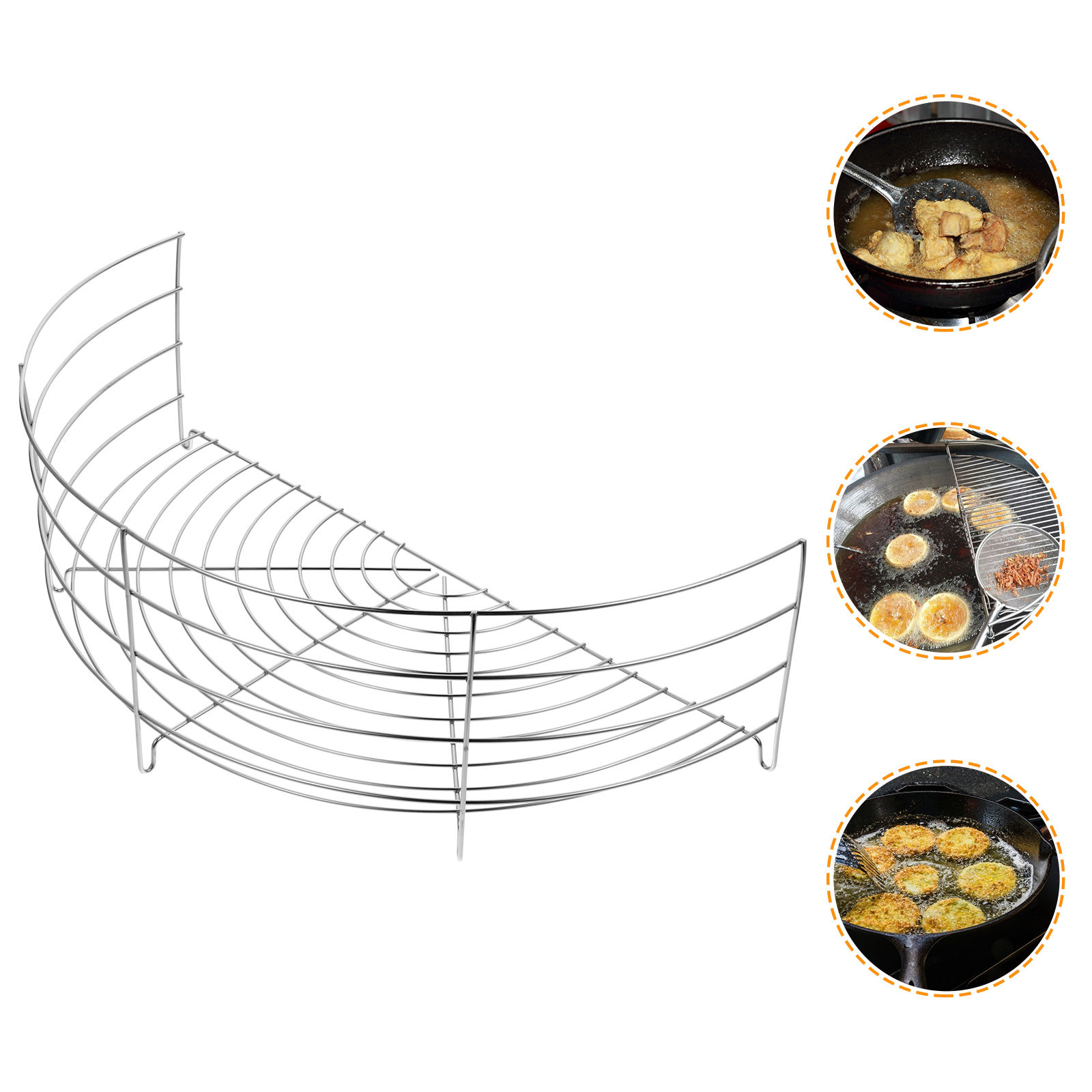Phenofice Semi-Circular Stainless Steel Oil Drain Rack for Frying Pans ...