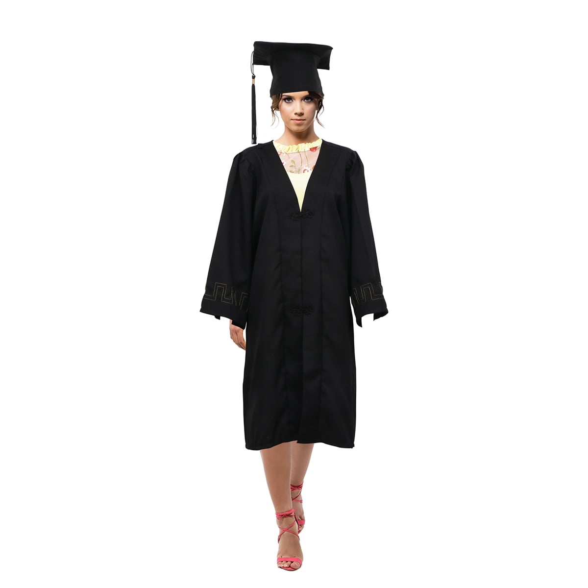 Phenofice Black Graduation Gown Set with Stole and Tassel Made of ...