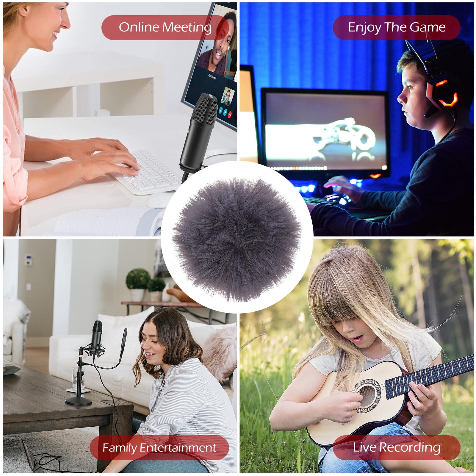 Phenofice Grey 2Set Imitation Plush Lavalier Microphone Covers for ...