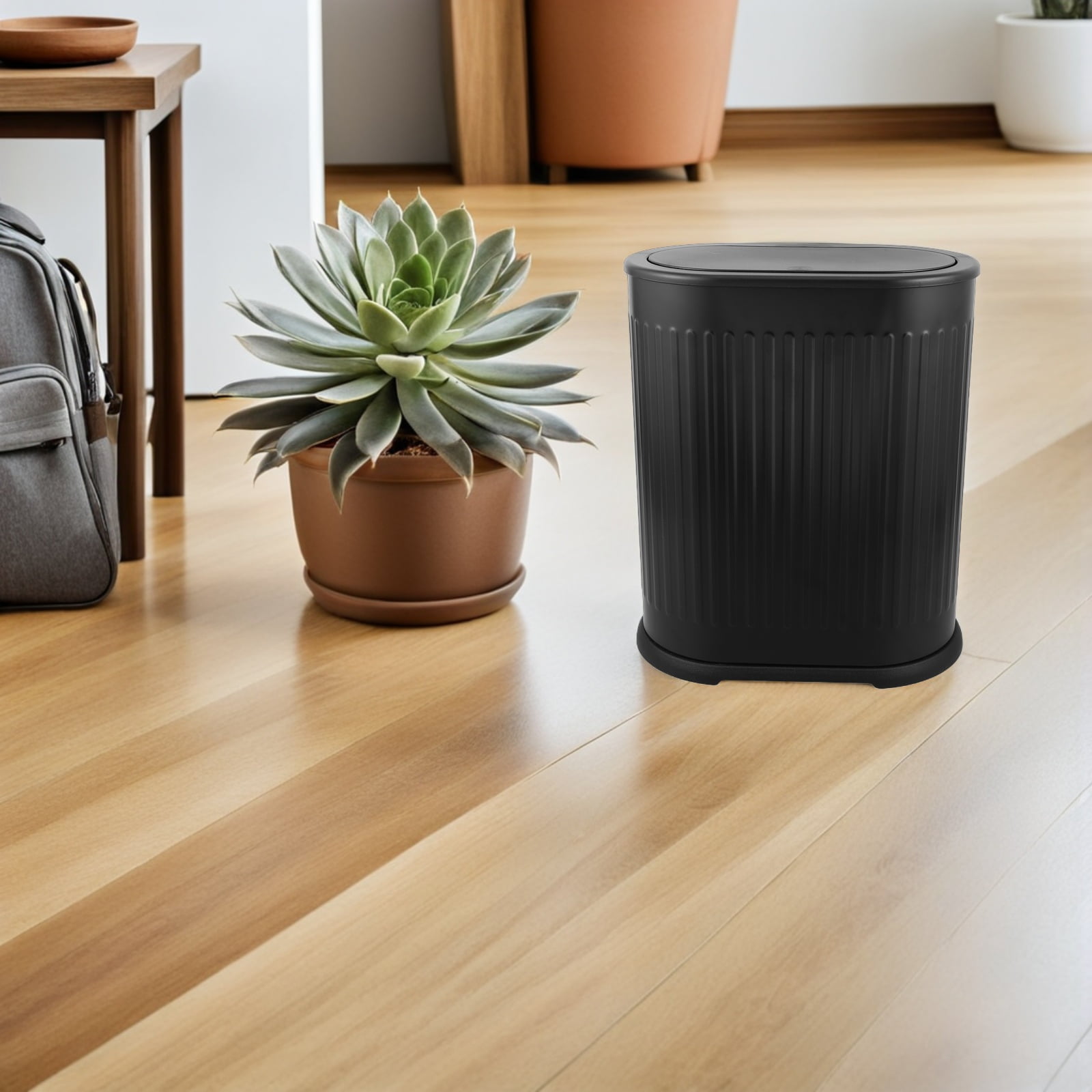 Phenofice Narrow Trash Can with Press Lid Metal and Plastic Waste ...