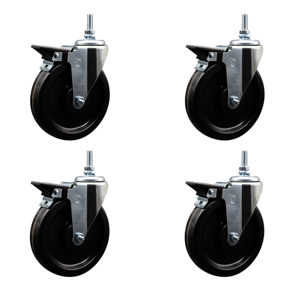 Phenolic Swivel Threaded Stem Caster Set of 4 w/6" x 1.25" Black Wheels ...