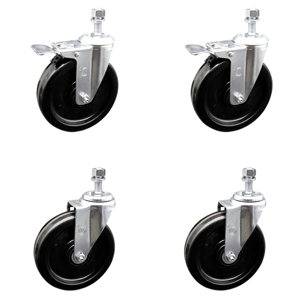 Phenolic Swivel Threaded Stem Caster Set of 4 w/Roller Bearing - 6" X 1 ...