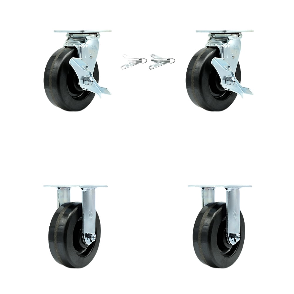 6 Inch Phenolic Caster Set with 2 Brakes/Swivel Lock 2 Rigid Service ...