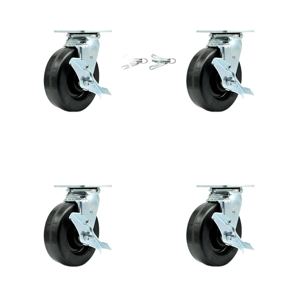 6 Inch Phenolic Caster Set with Roller Bearings 4 Brake 2 Swivel Lock ...