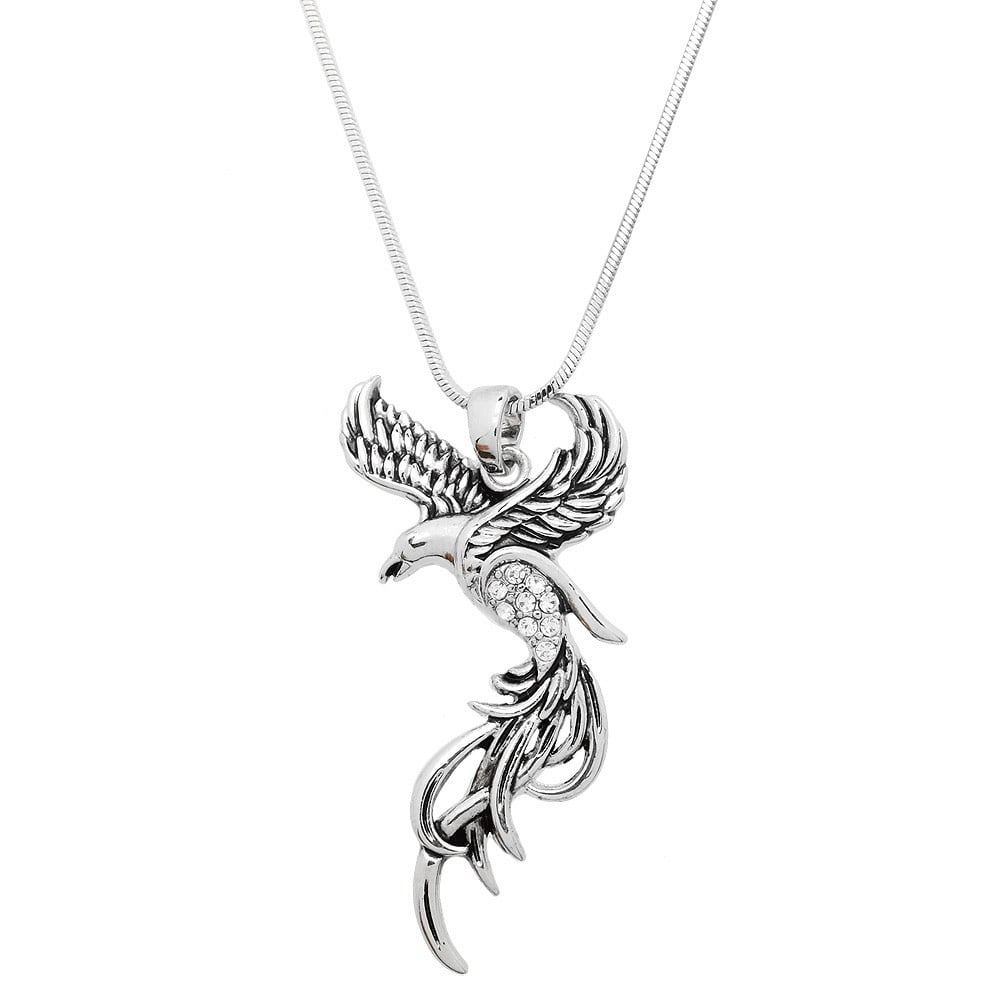 Pheonix Pendant Necklace Rhinestone Crystal Rhodium Plated 17 Inch ...