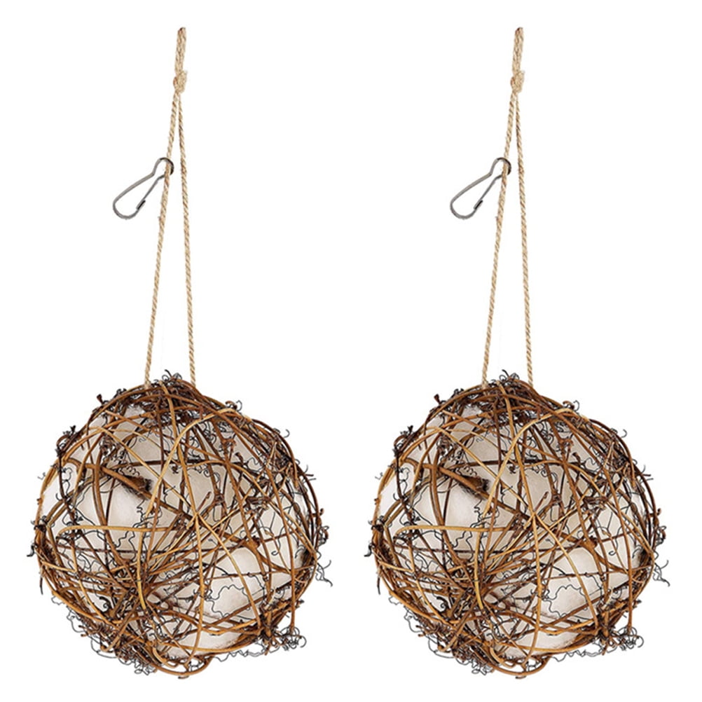Pheslike 2pcs Rattan Bird Food Container Garden Hanging Bird Feeder ...