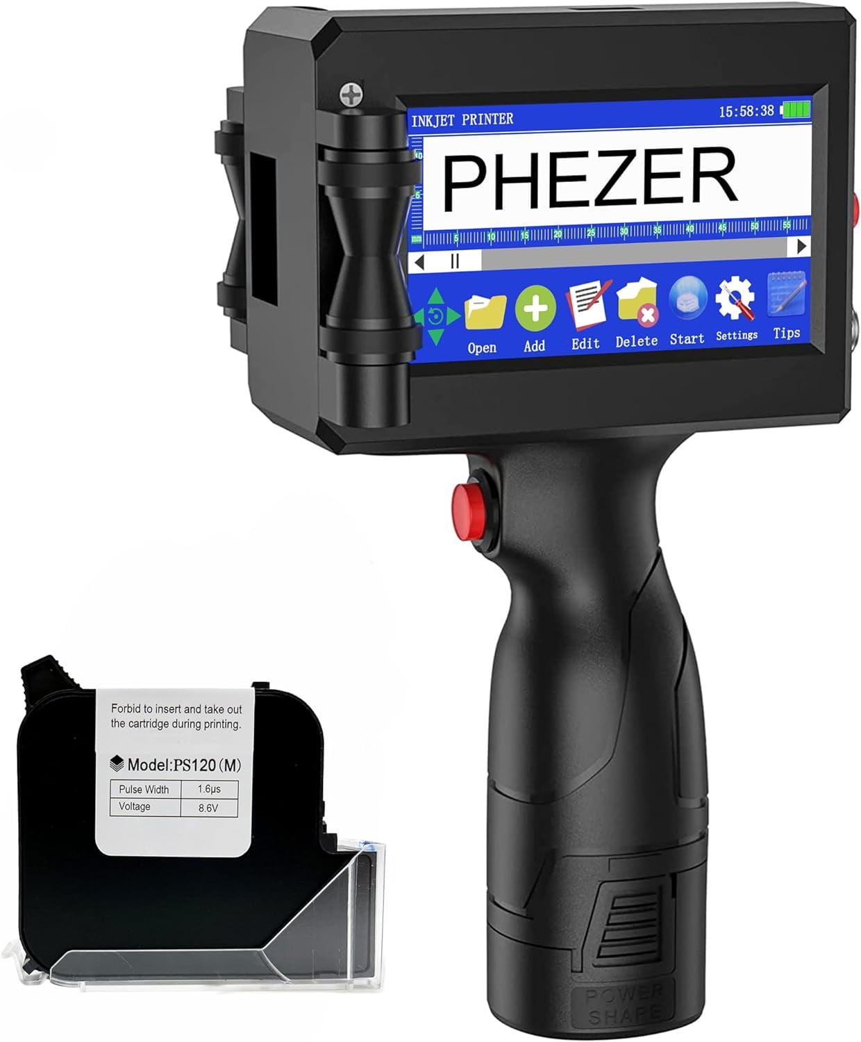 Phezer Handheld Inkjet Printer for Any Surface, 1inch/25.4mm P15-1 ...