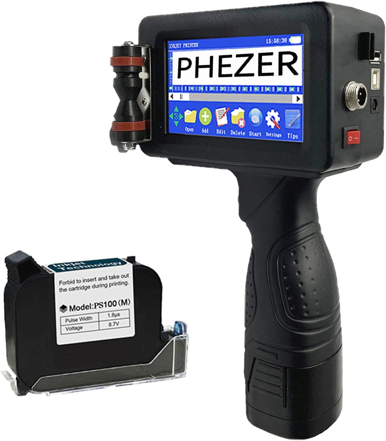 Phezer P16 Handheld Inkjet Printer for Any Surface, Intelligent 360° Coding Machine for Date ...