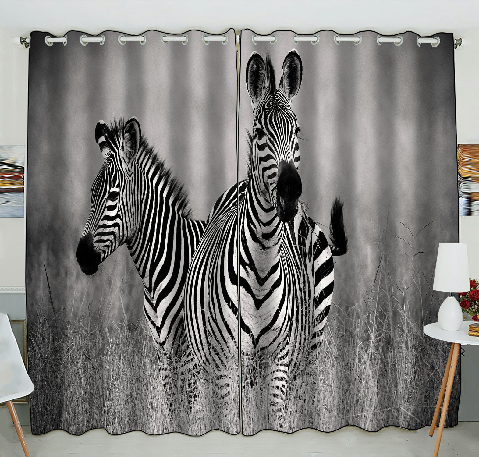 Phfzk Animal Window Curtain, African Two Zebras In Black And White ...