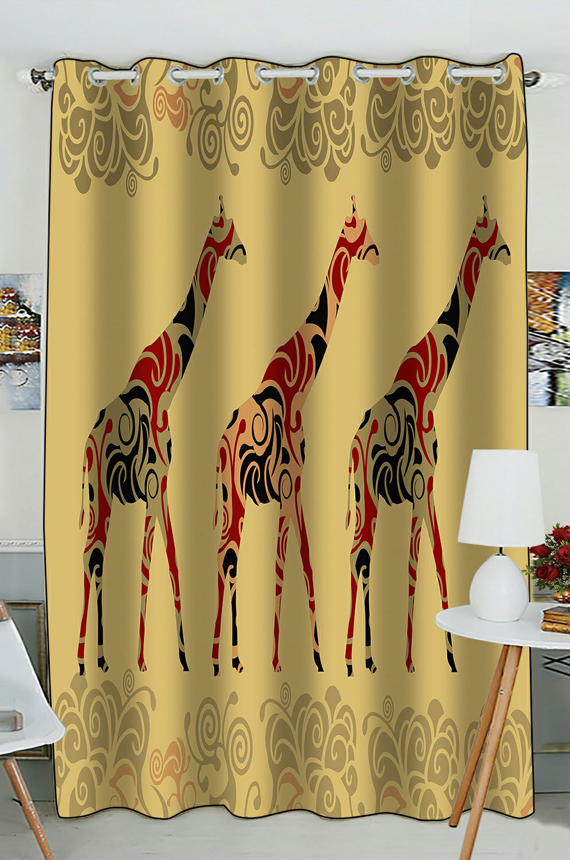 Phfzk Animal Window Curtain, Cute Giraffes In The Ethnic Style Window ...