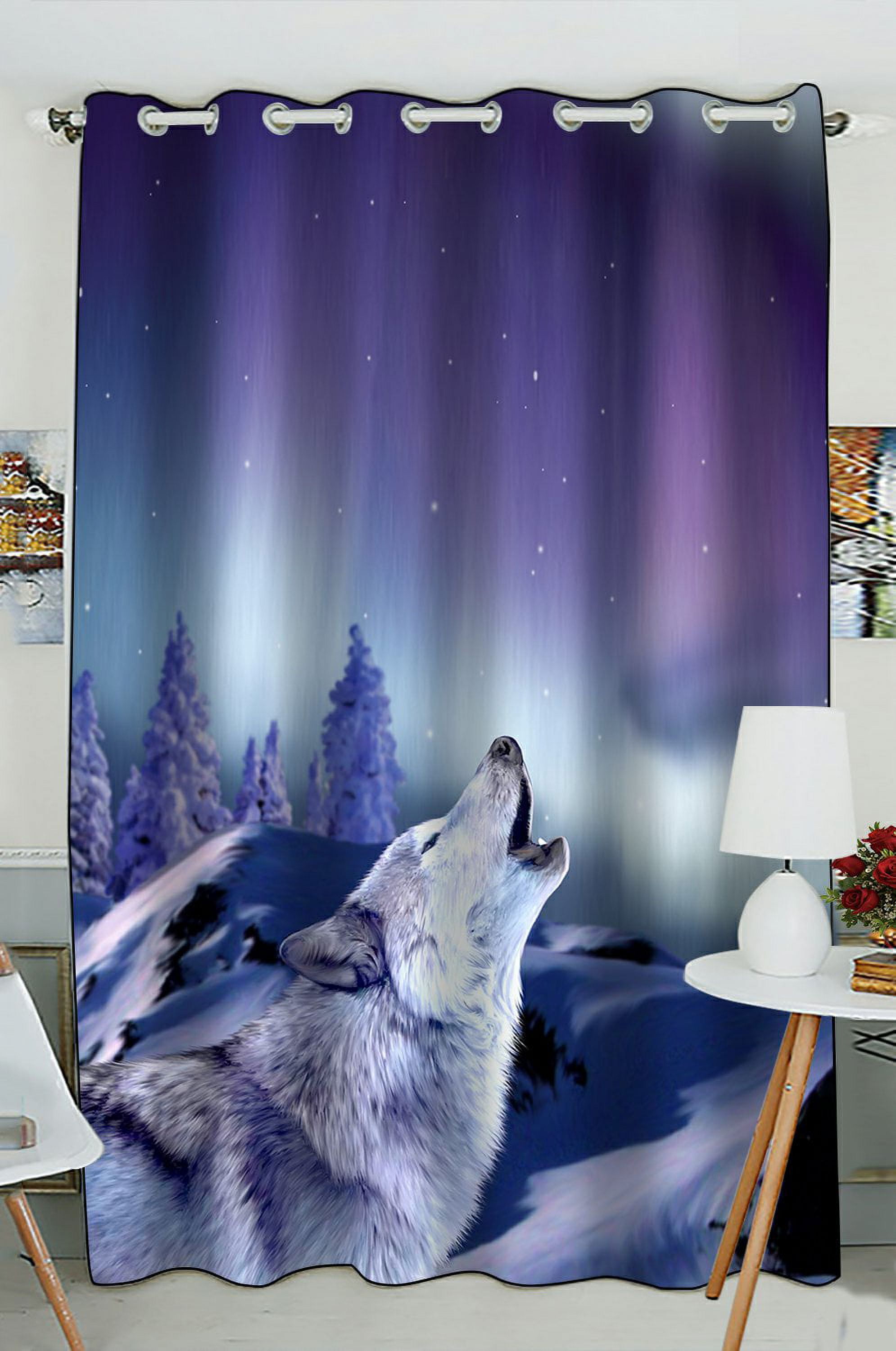Phfzk Animal Window Curtain, Wolf Howling In Forest Window Curtain ...