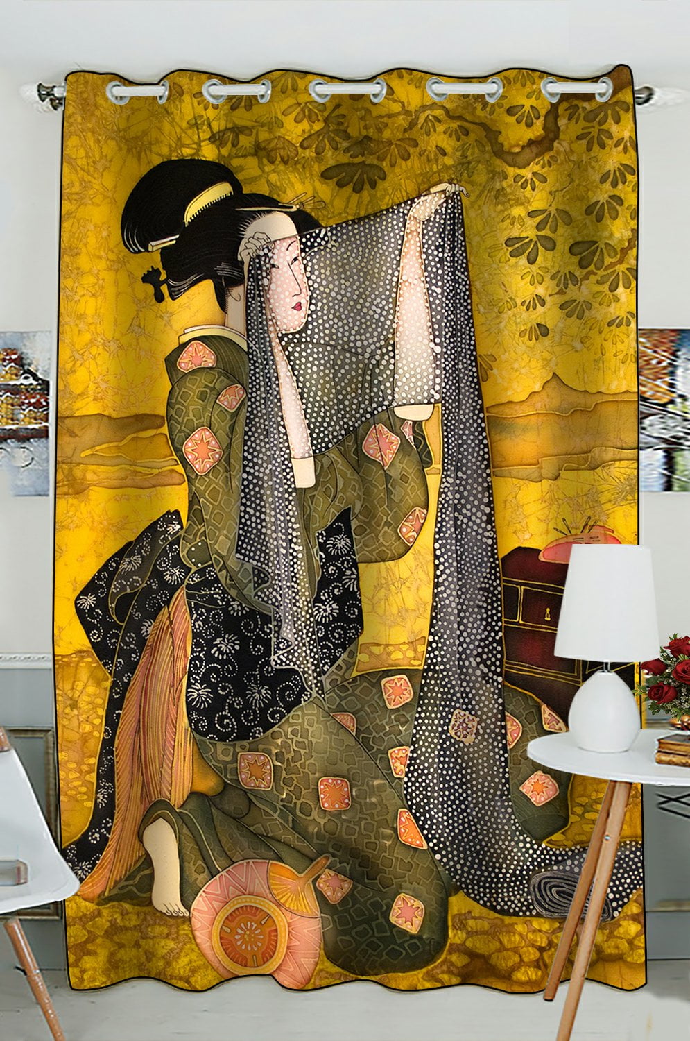 Phfzk Asian Window Curtain Japanese Woman Window Curtain Blackout