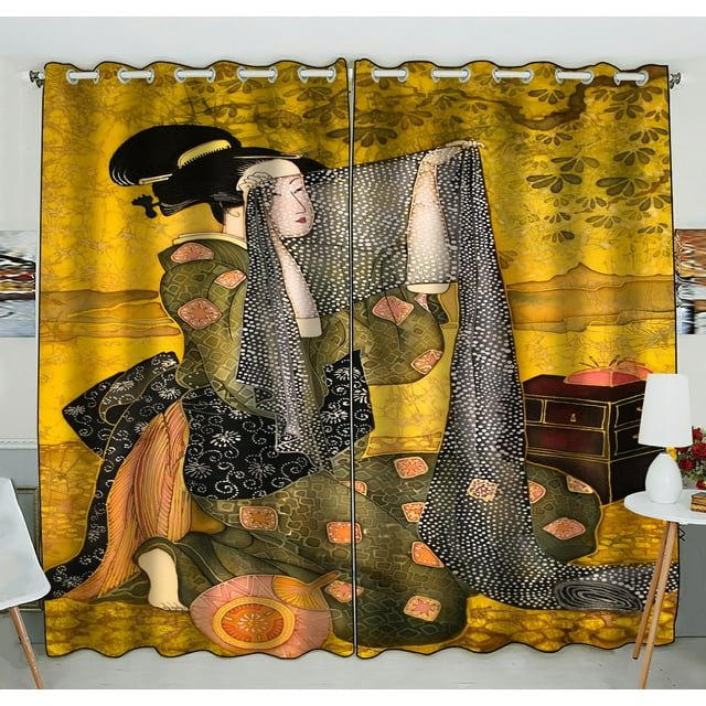 Phfzk Asian Window Curtain Japanese Woman Window Curtain Blackout