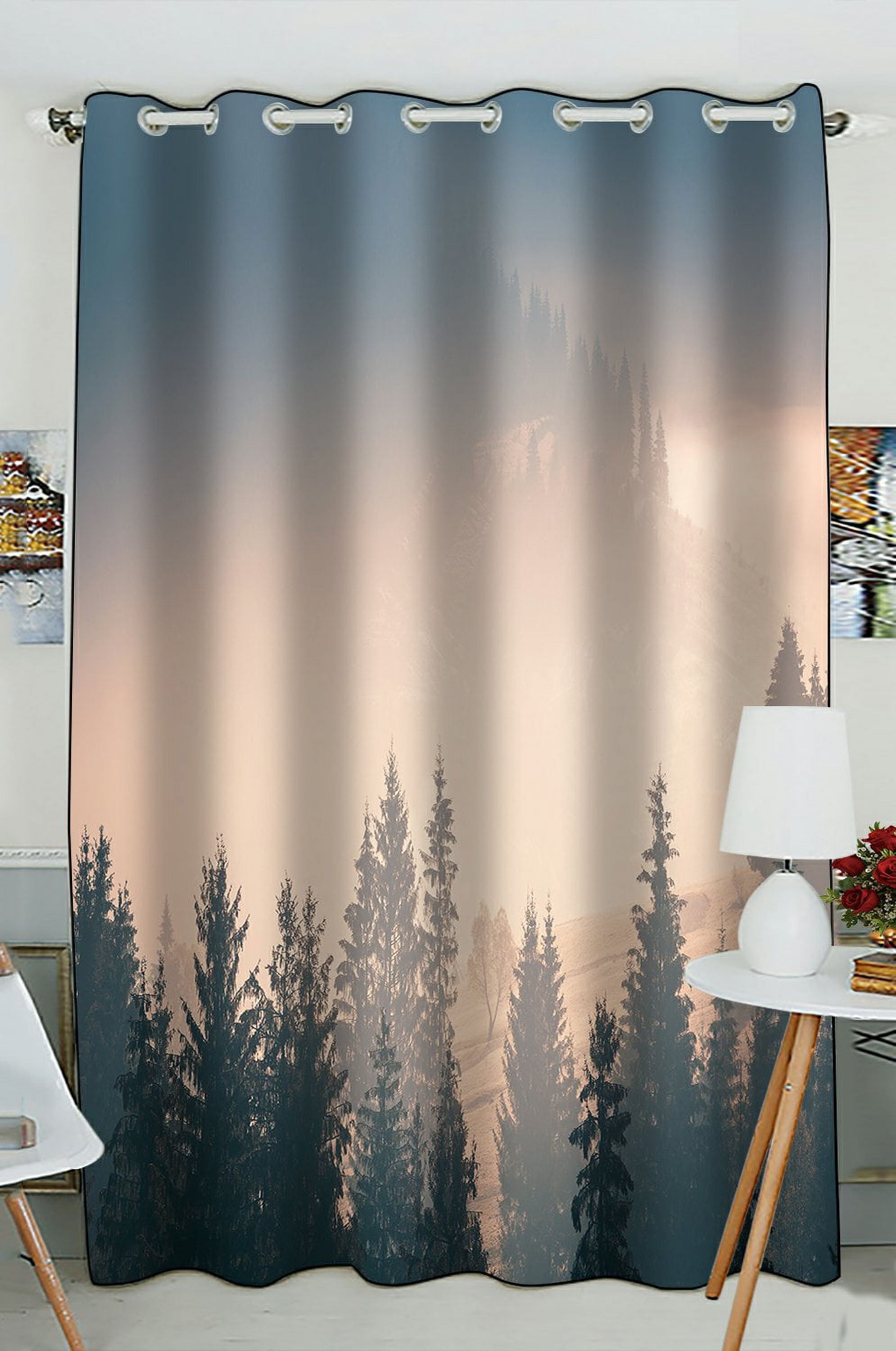 Phfzk Beautiful Nature Landscape Window Curtain, Fog Over Mountain ...