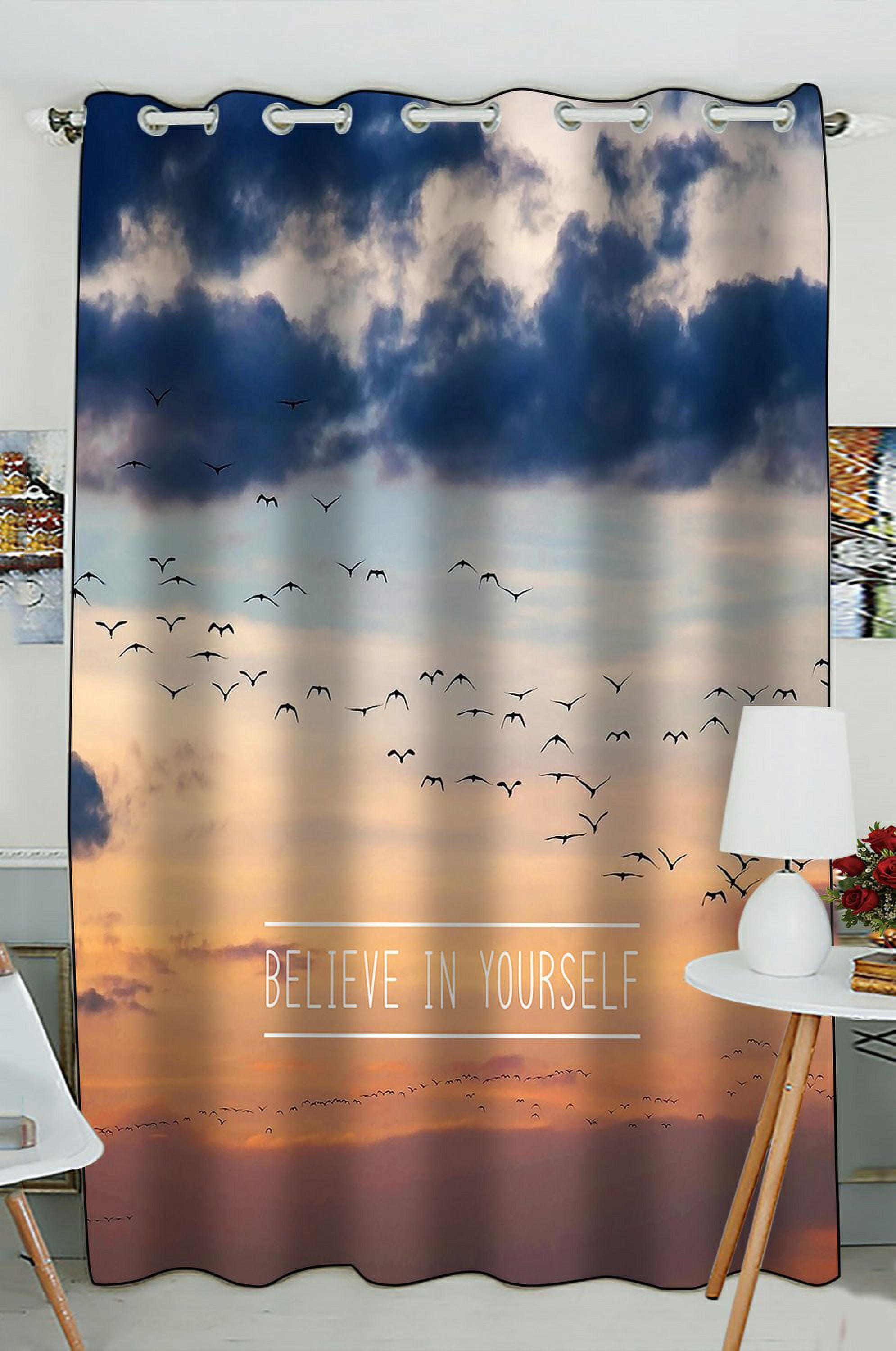 Phfzk Beautiful Sunset Sky Window Curtain, Inspirational Quote Window ...