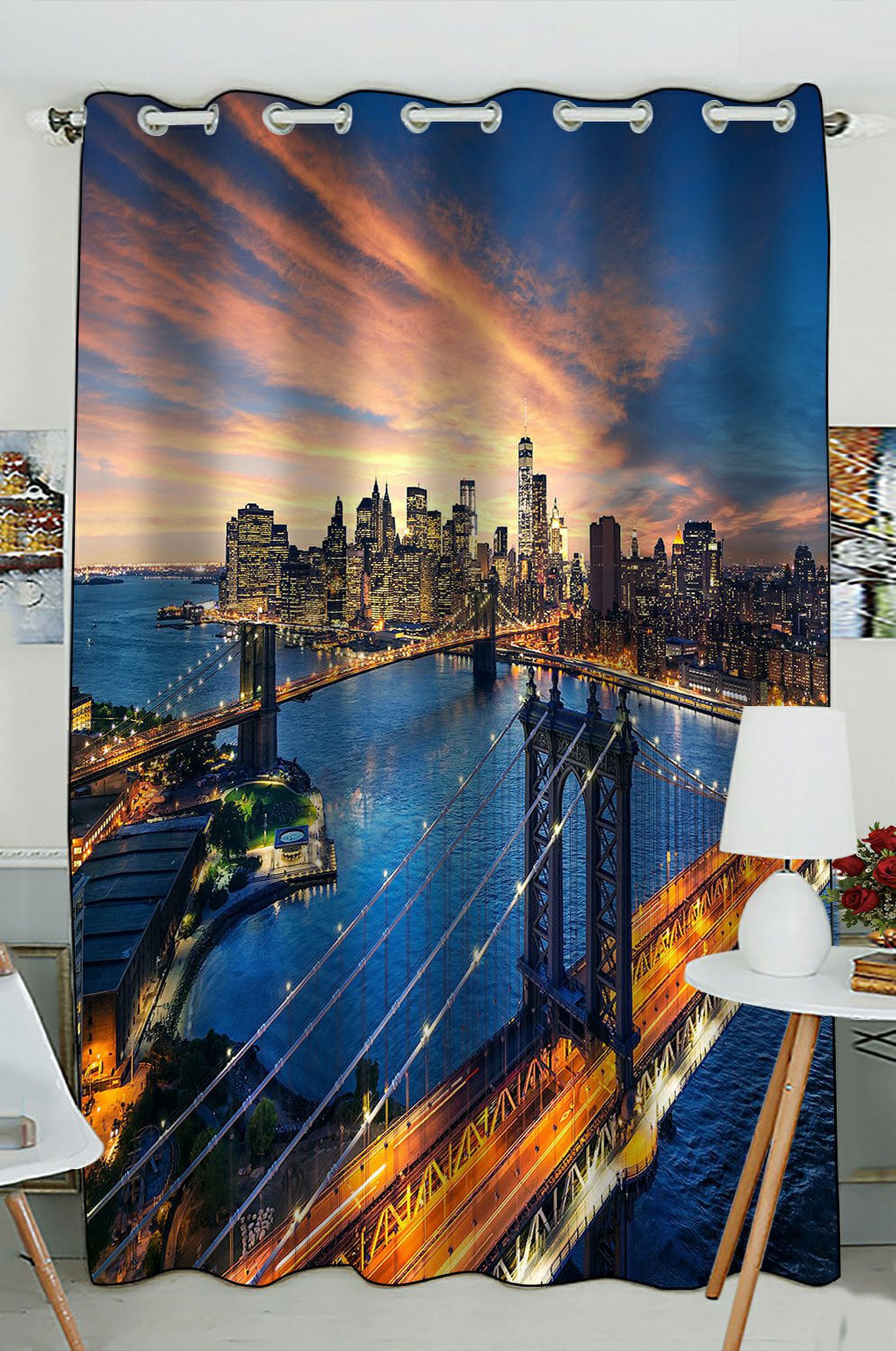 Phfzk Beautiful Sunset Window Curtain, New York City Manhattan Brooklyn ...