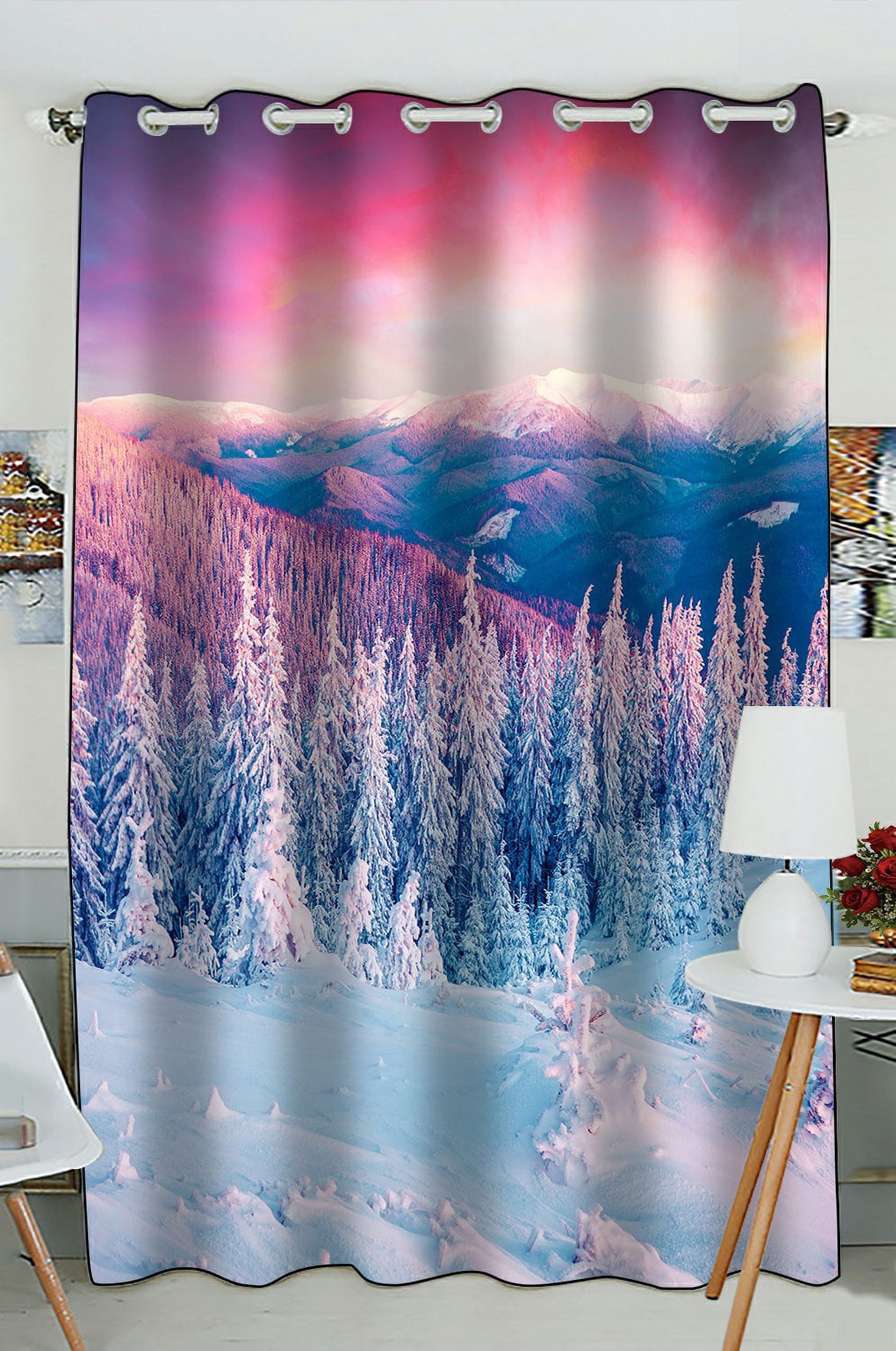 Phfzk Colorful Winter Scene Window Curtain, Carpathian Mountains And ...