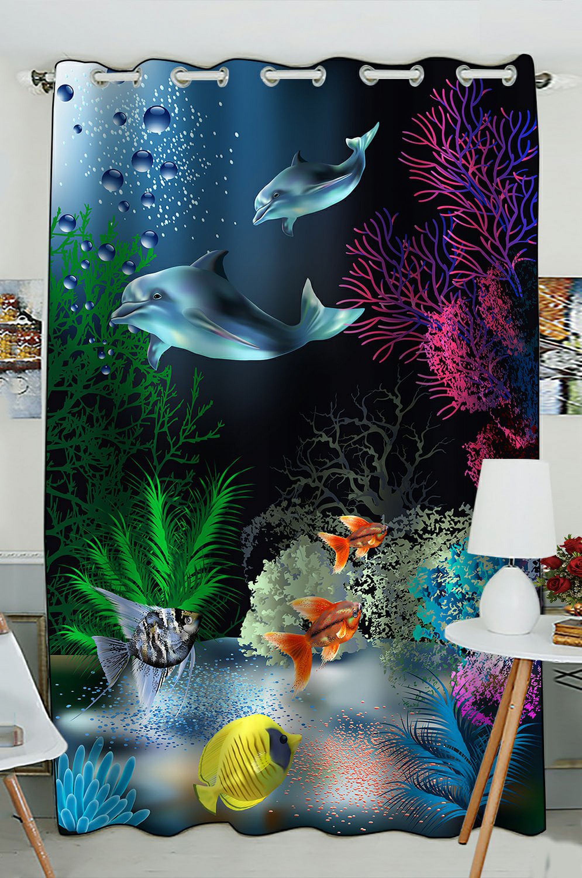Phfzk Cute Animal Window Curtain, The Underwater World With Dolphins ...