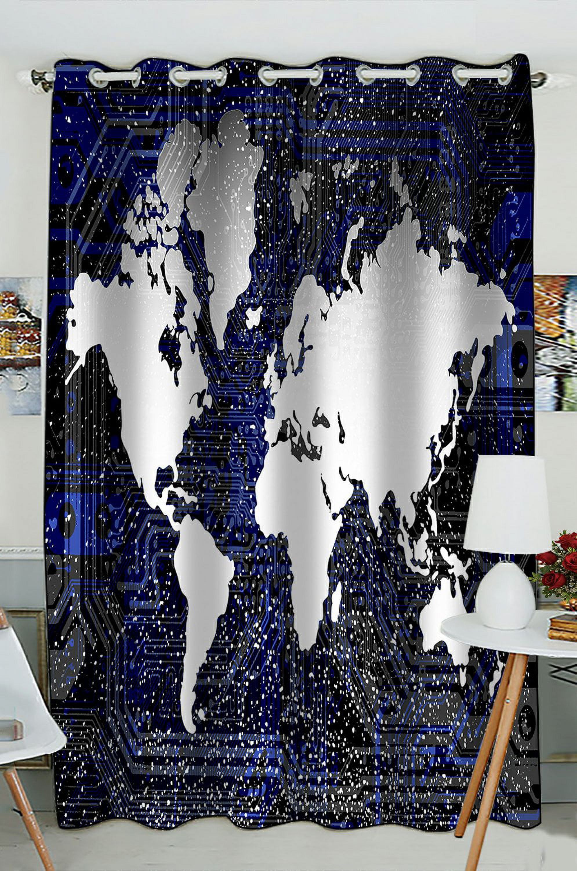Phfzk Earth Window Curtain, World Map Window Curtain Blackout Curtain ...
