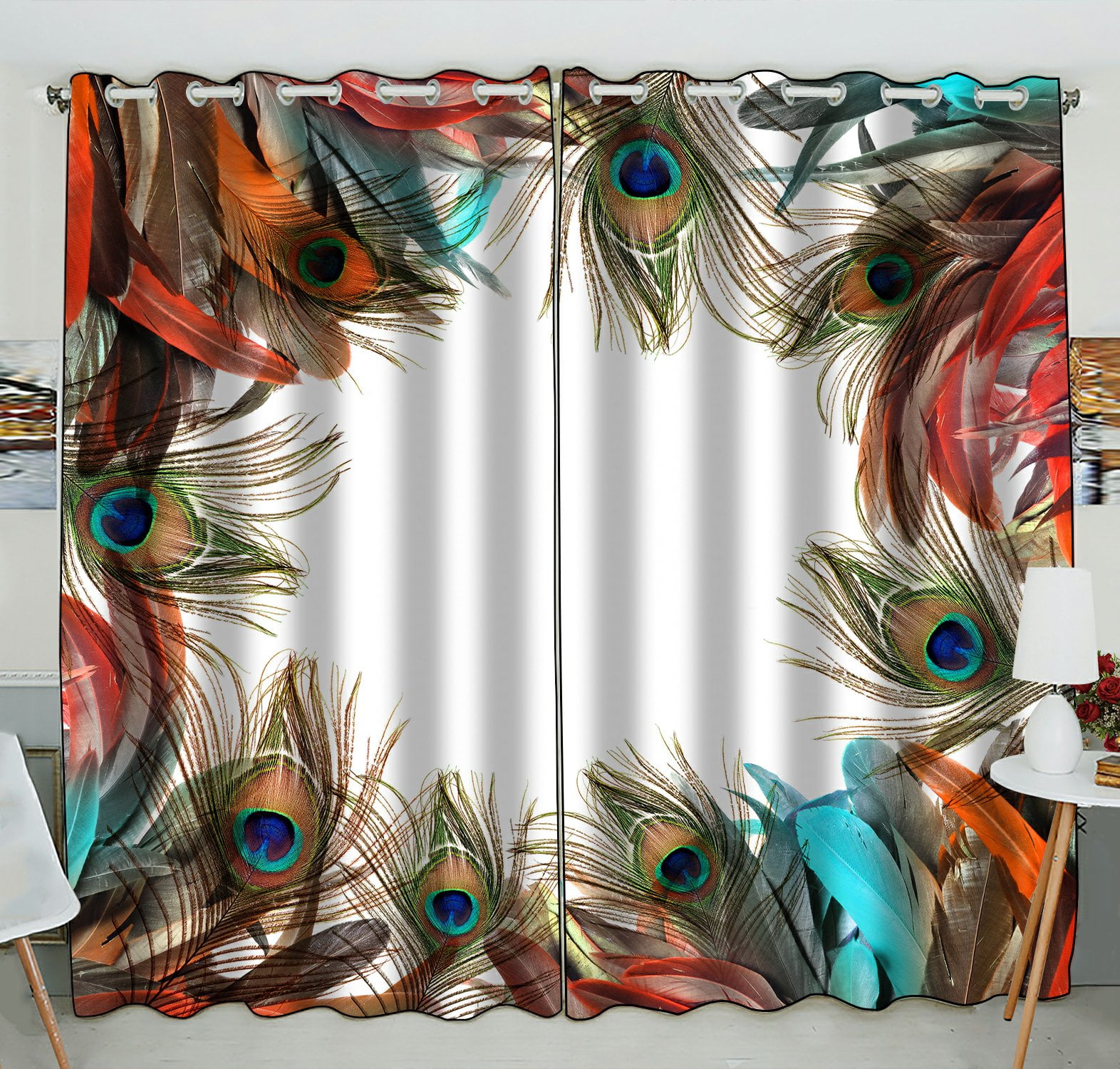 Phfzk Exotic Style Window Curtain, Beautiful Peacock Feather Window ...
