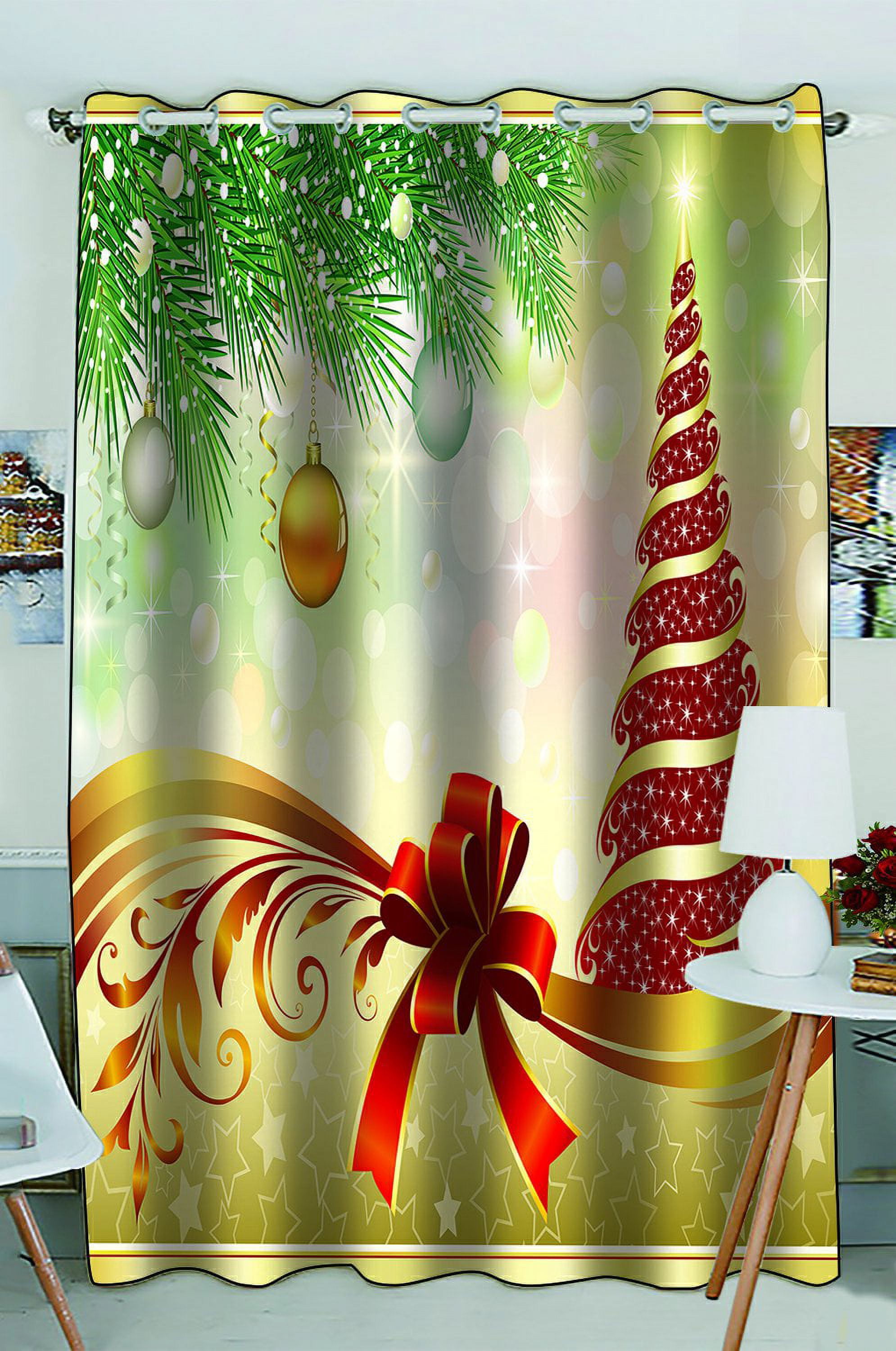 Phfzk Festival Window Curtain, Winter Holiday Merry Christmas Window ...