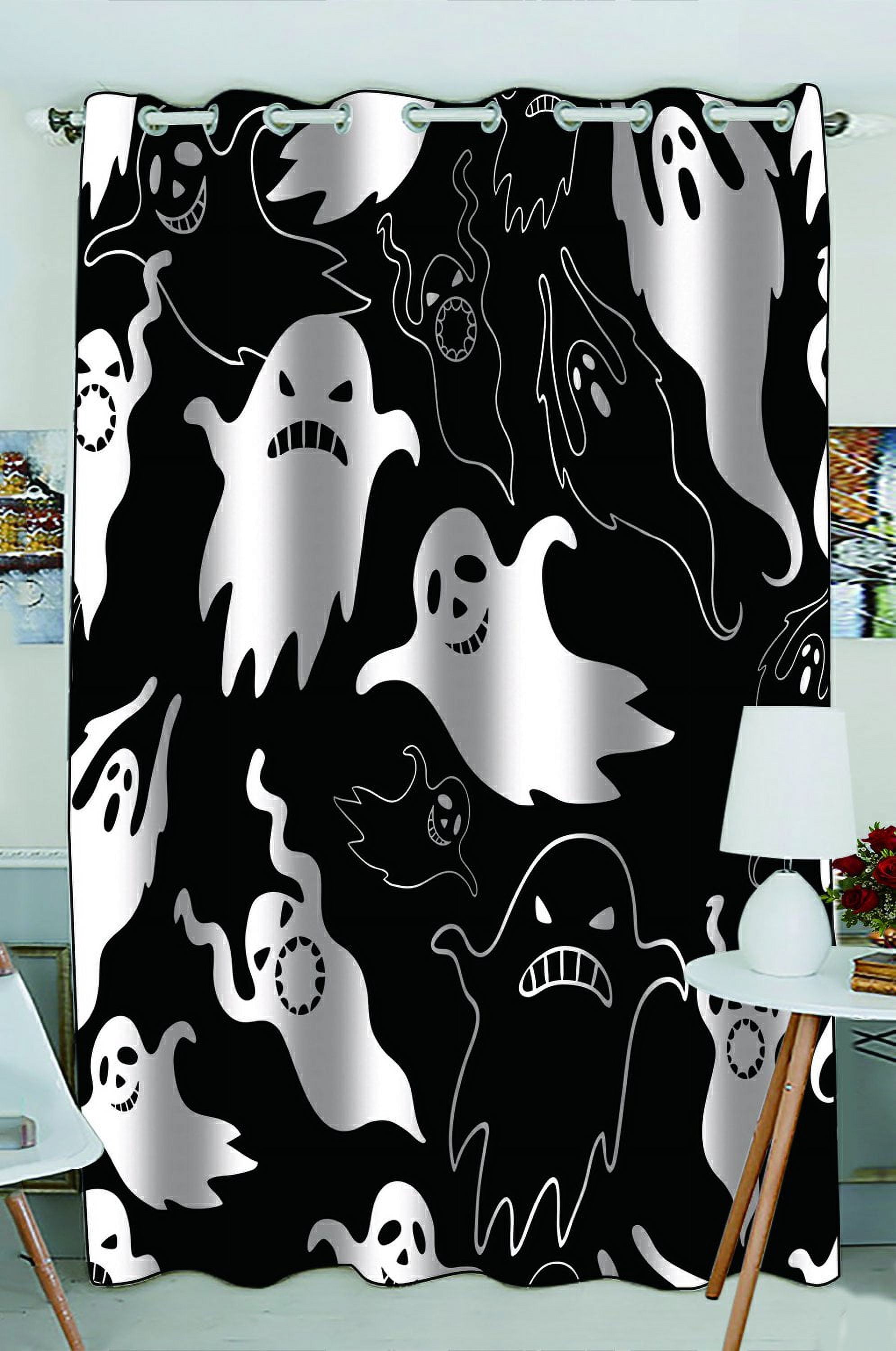 Phfzk Halloween Theme Window Curtain, Halloween Dask Night Scary Ghosts ...