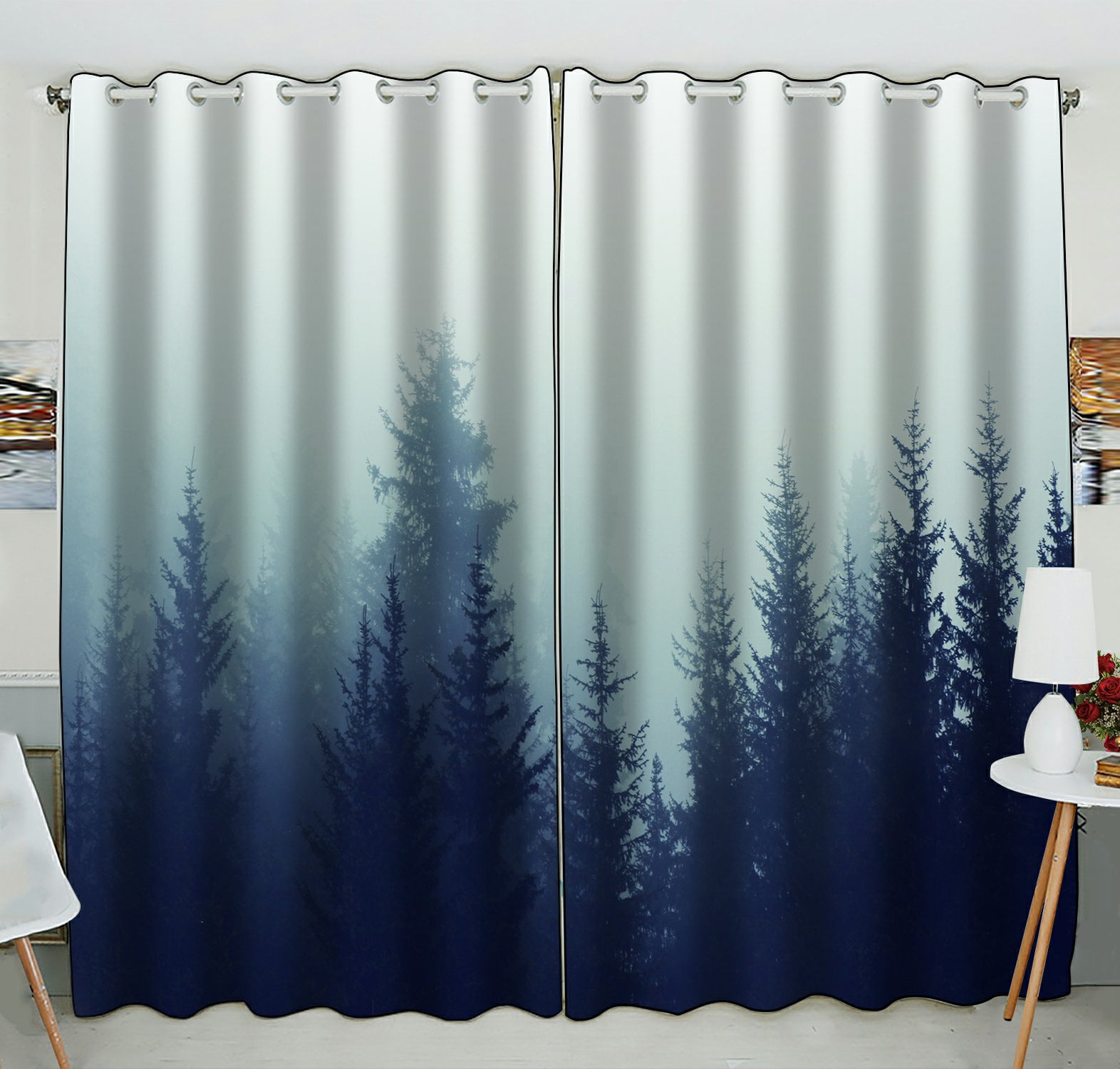 Phfzk Landscape Nature Scenery Window Curtain, Mysterious Tree Forest ...