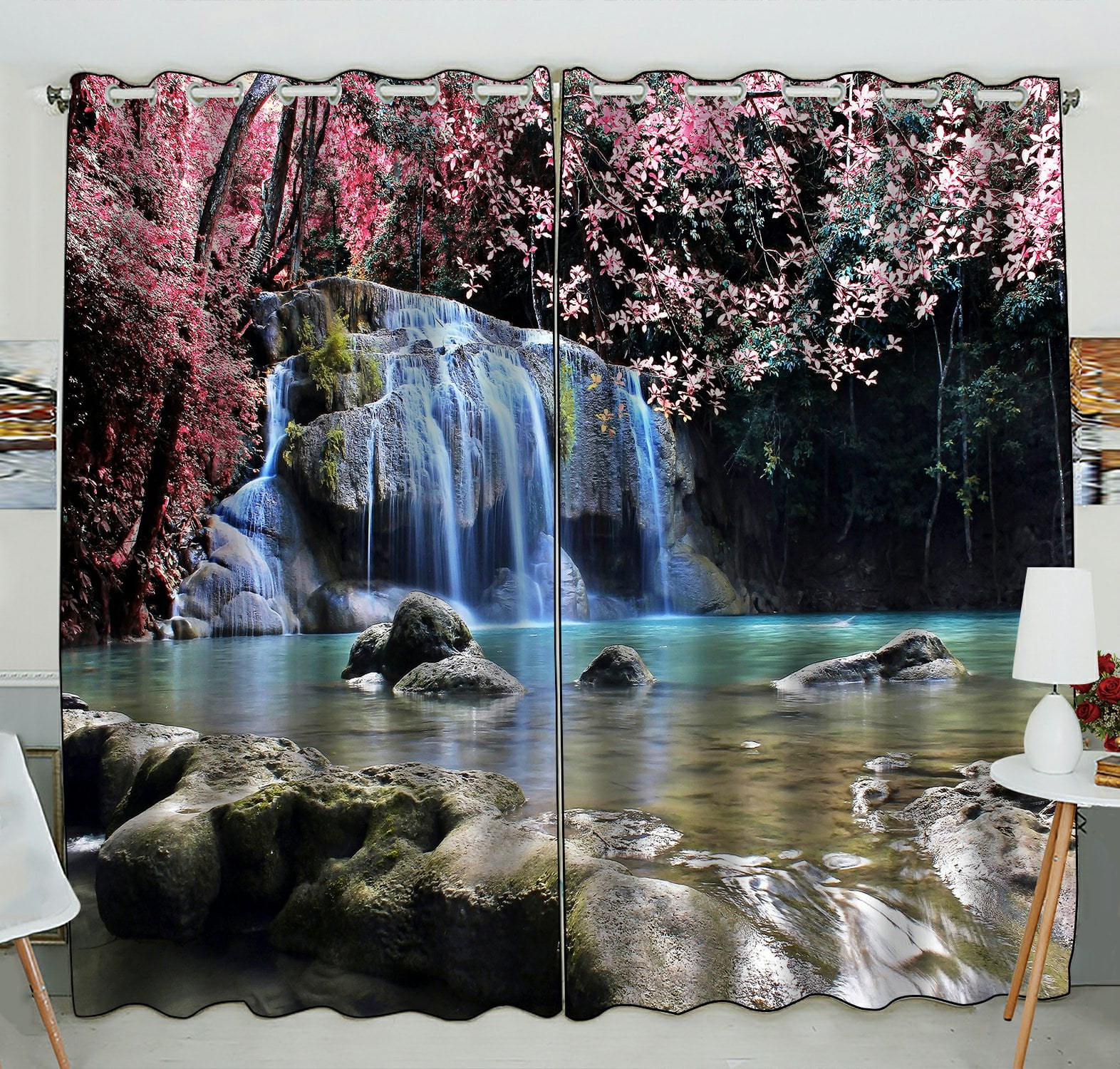 Phfzk Landscape Nature Scenery Window Curtain, Waterfall In Autumn ...
