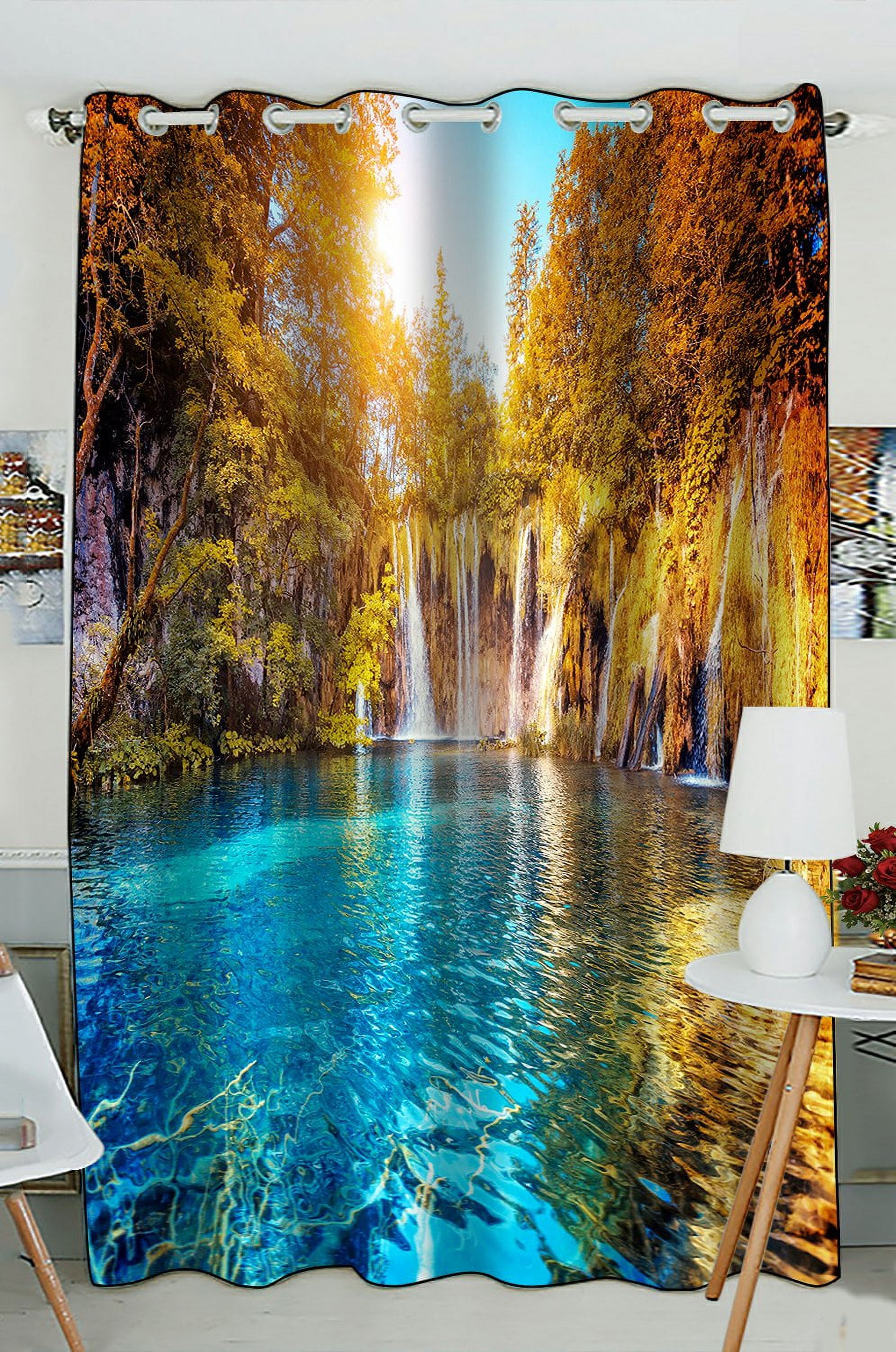 Phfzk Mountain & Lake Window Curtain, Turquoise Water And Sunny Beams ...