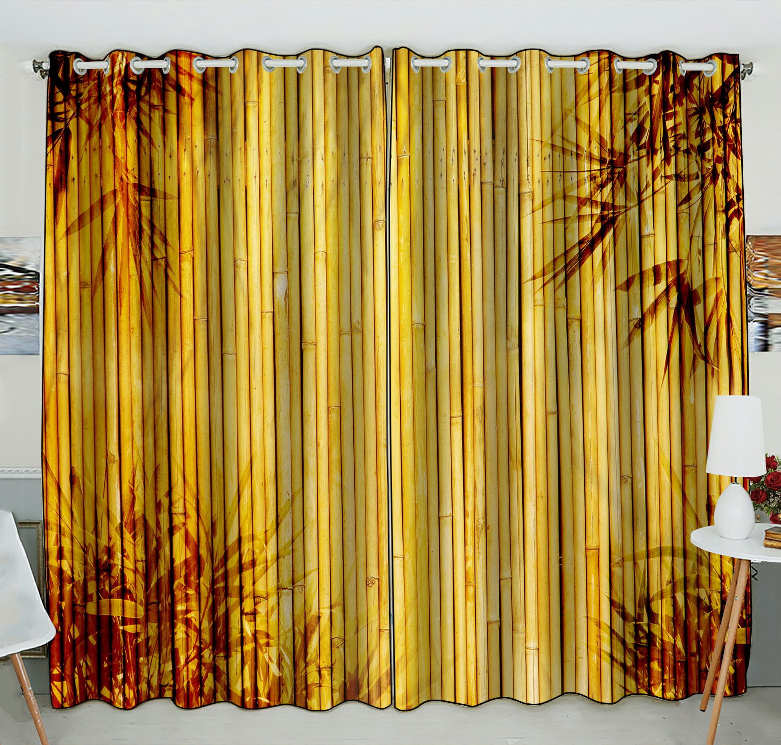 Phfzk Nature Wood Window Curtain, Large Indoor Bamboo and Leaves ...