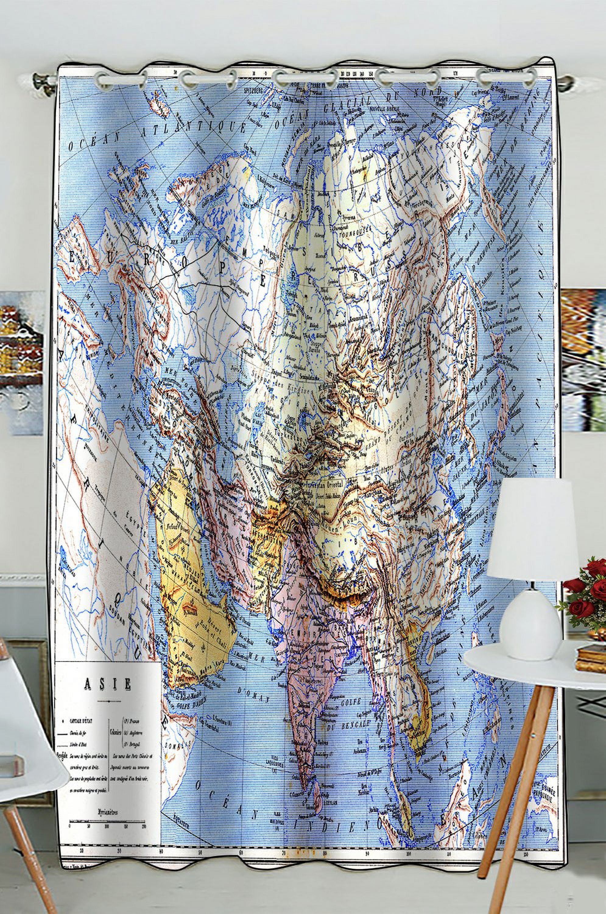 Phfzk Watercolor Window Curtain, The Old Map Of World Window Curtain ...