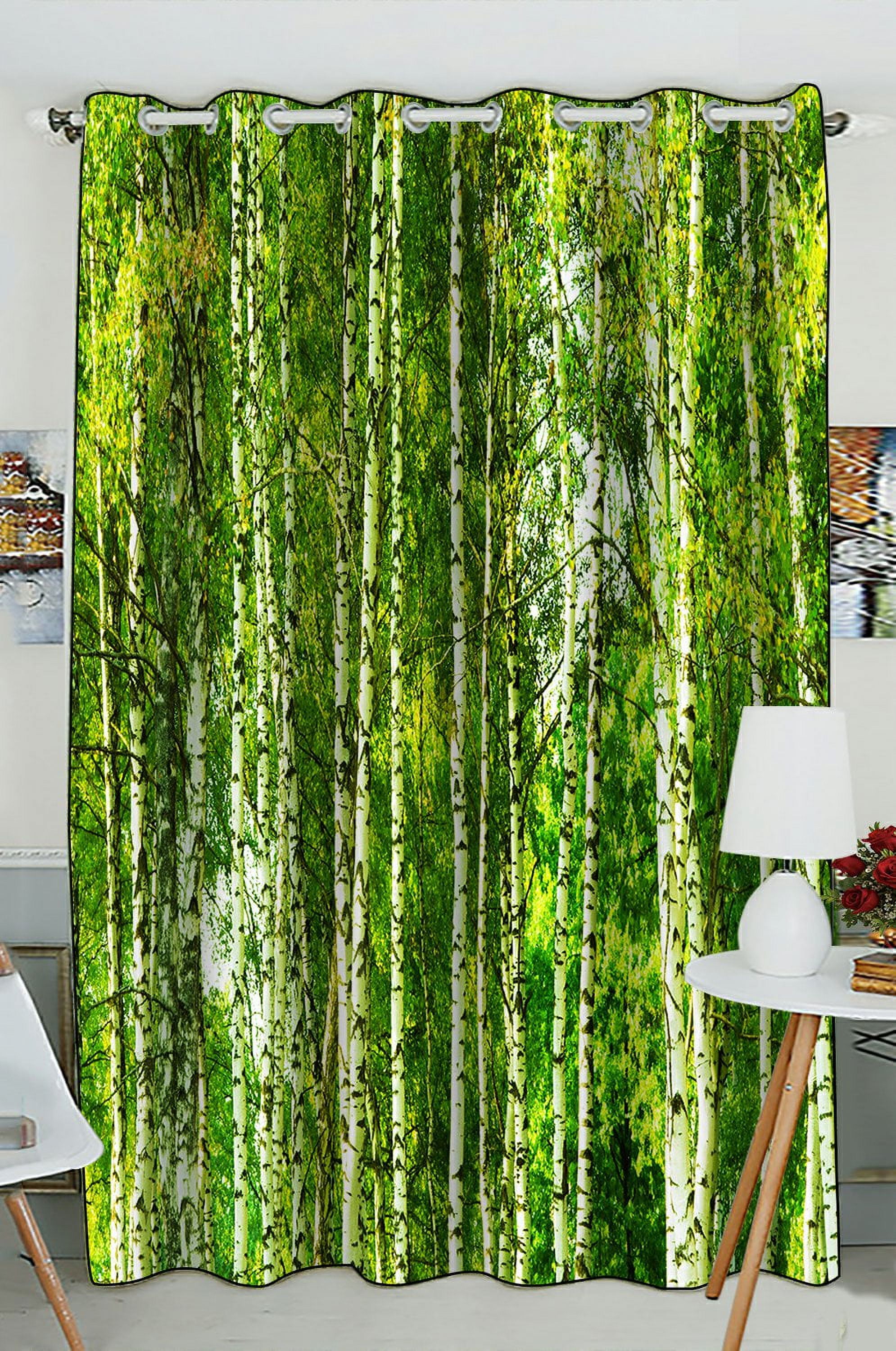 Phfzk Woodland Forest Window Curtain, Majestic Landscape With Green ...